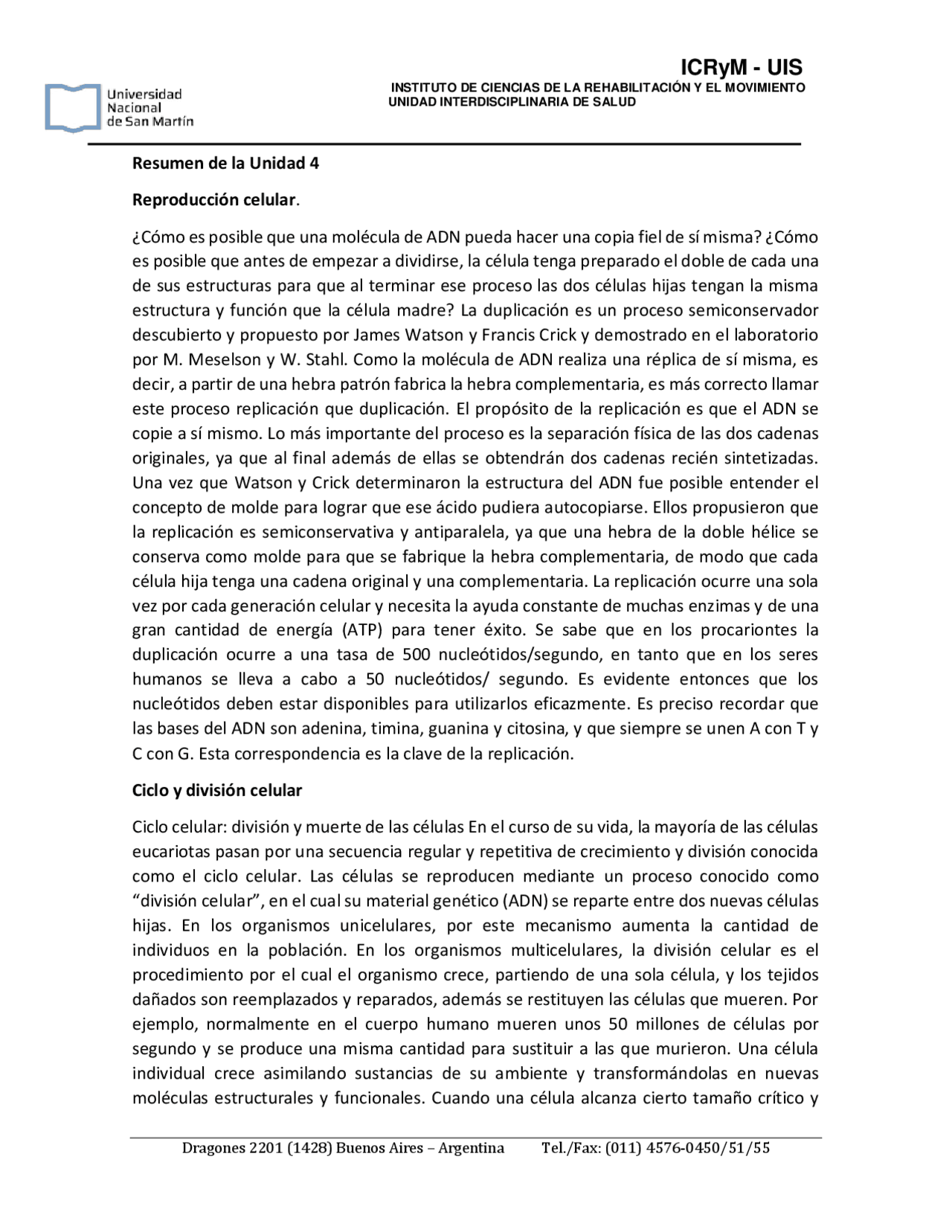 Resumen Unidad 4 Ciclo De La Célula Resúmenes De Biología Docsity