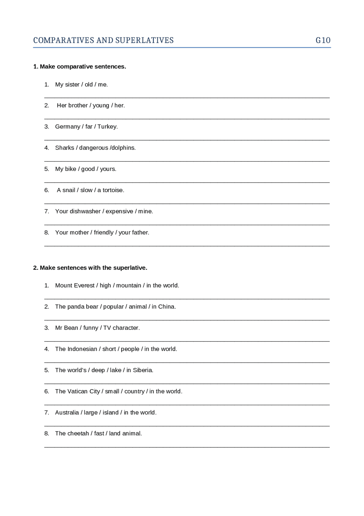 Ejercicios para practicar los comparativos y los superlativos ...