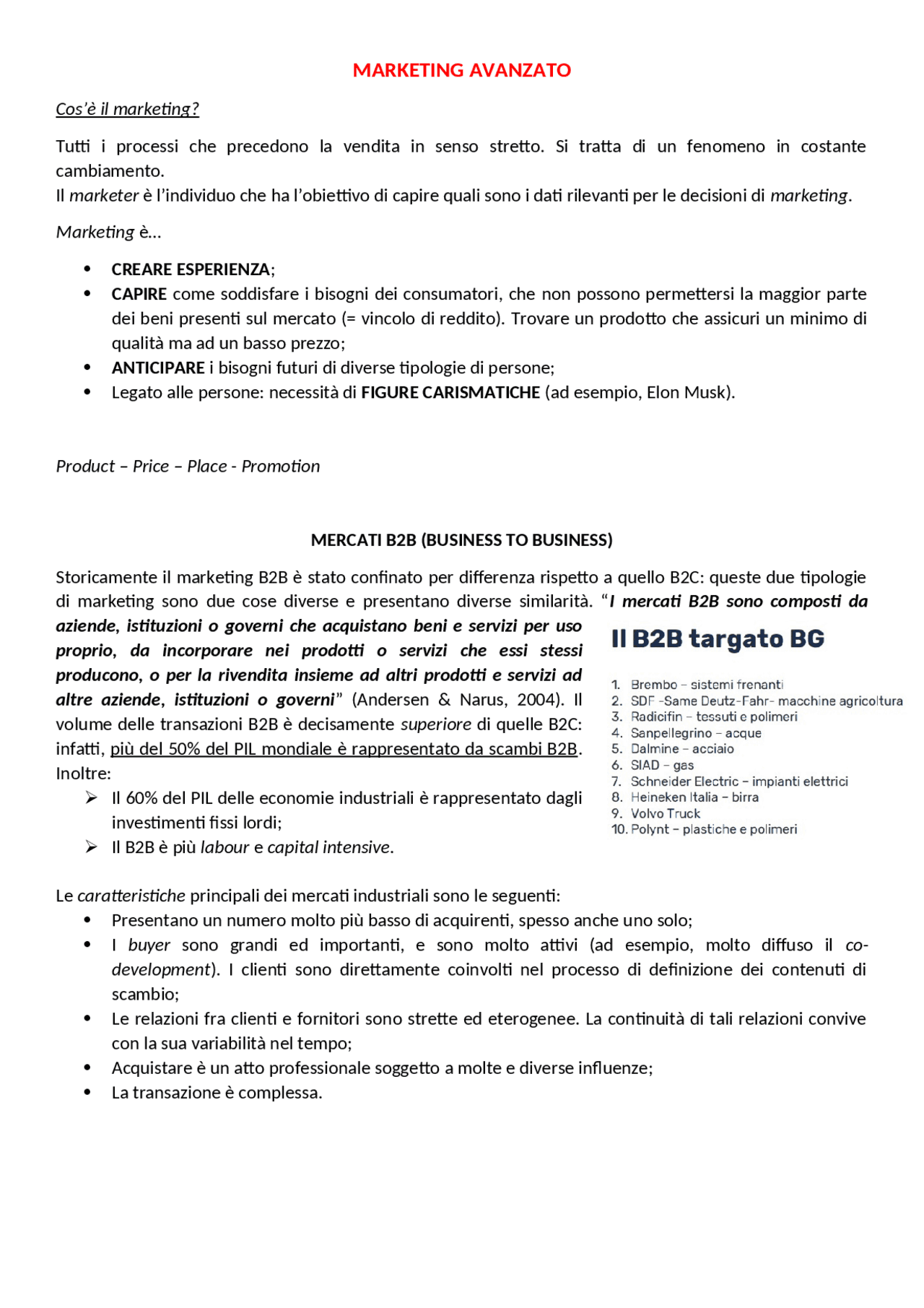 Marketing Avanzato - parte B2B | Appunti di Marketing | Docsity