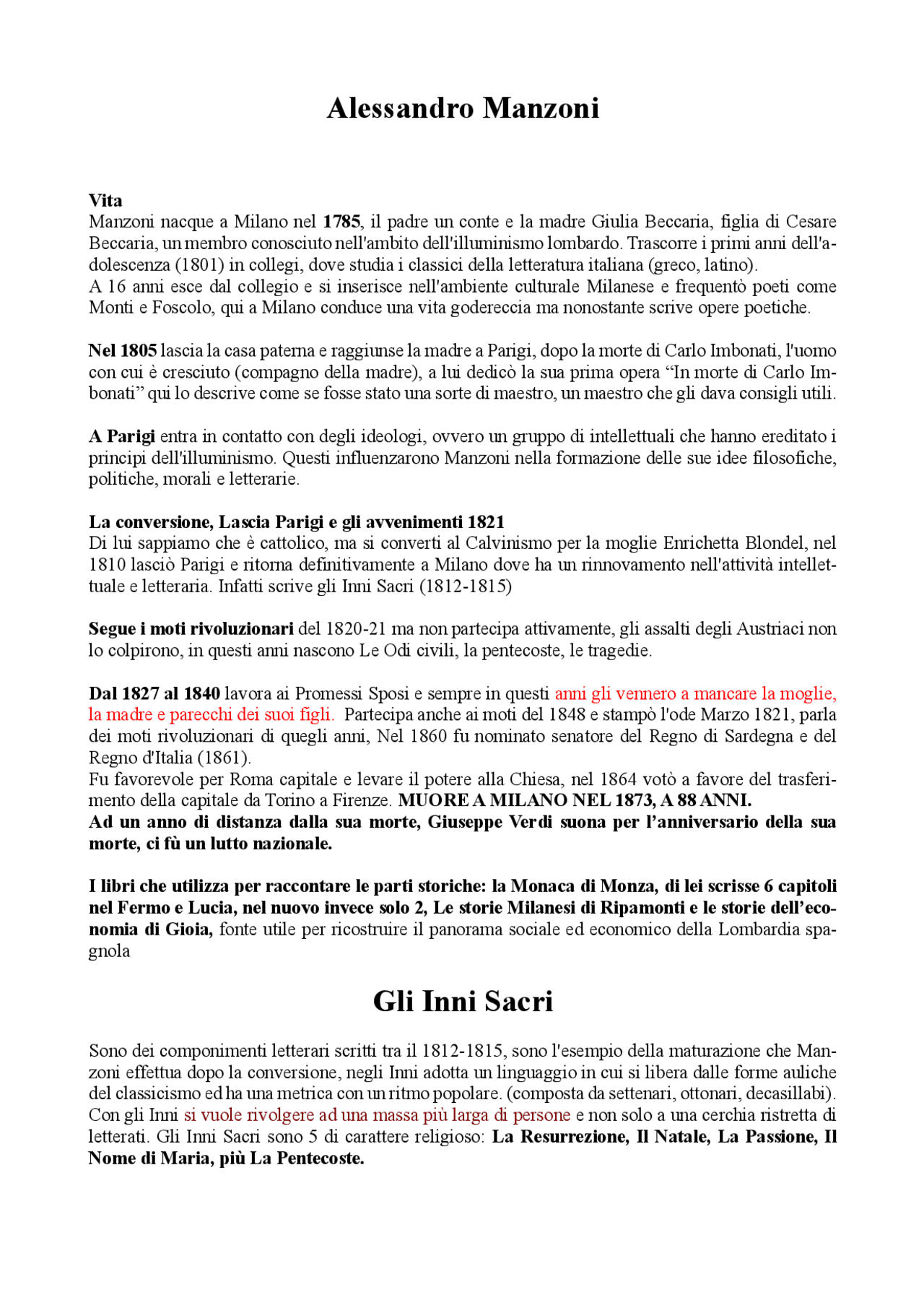 Riassunto su Alessandro Manzoni, vita ed opere | Sintesi del corso di ...
