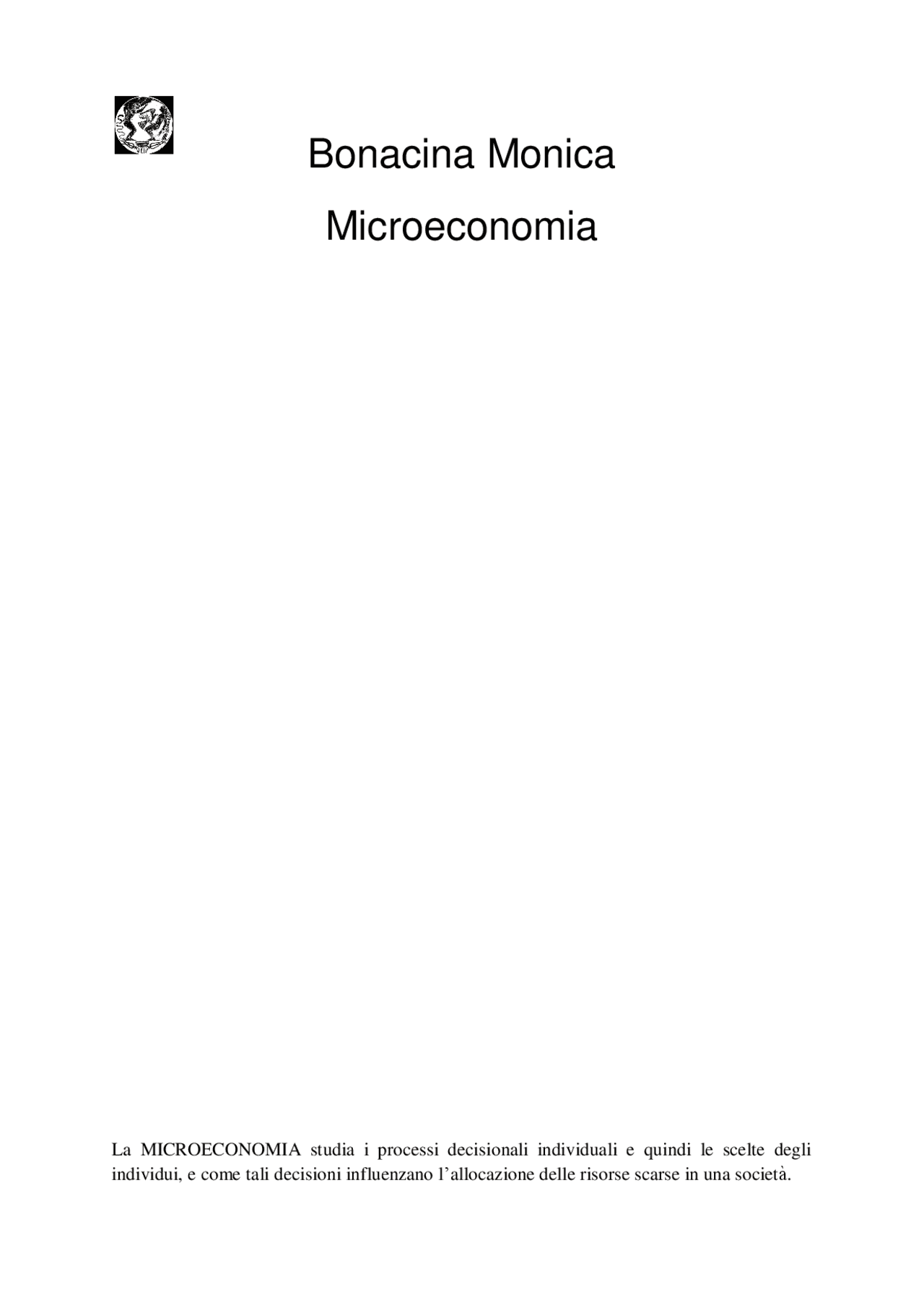 Bonacina Monica Microeconomia | Schemi e mappe concettuali di ...