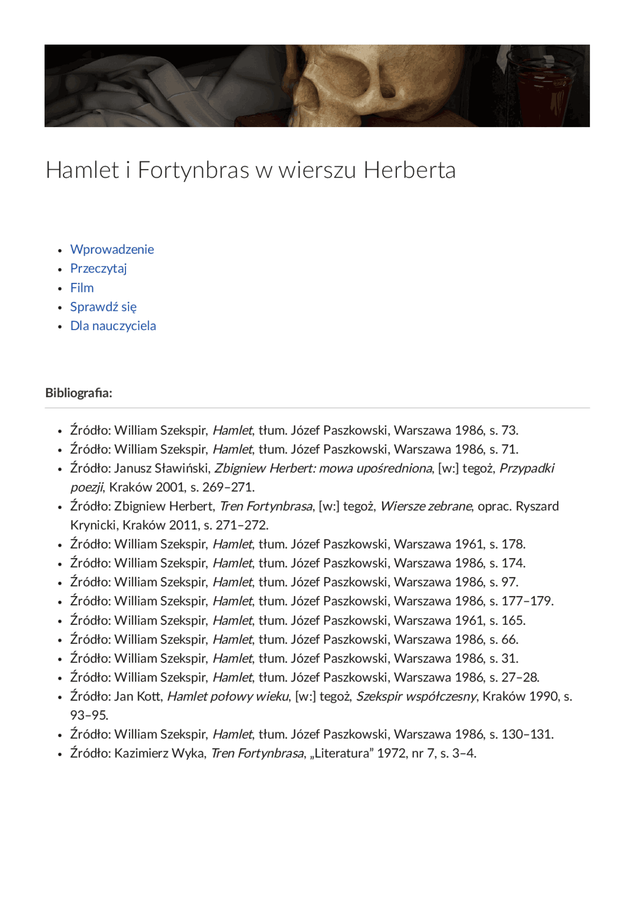 Hamlet i Fortynbras w wierszu Herberta | Egzaminy Język polski | Docsity