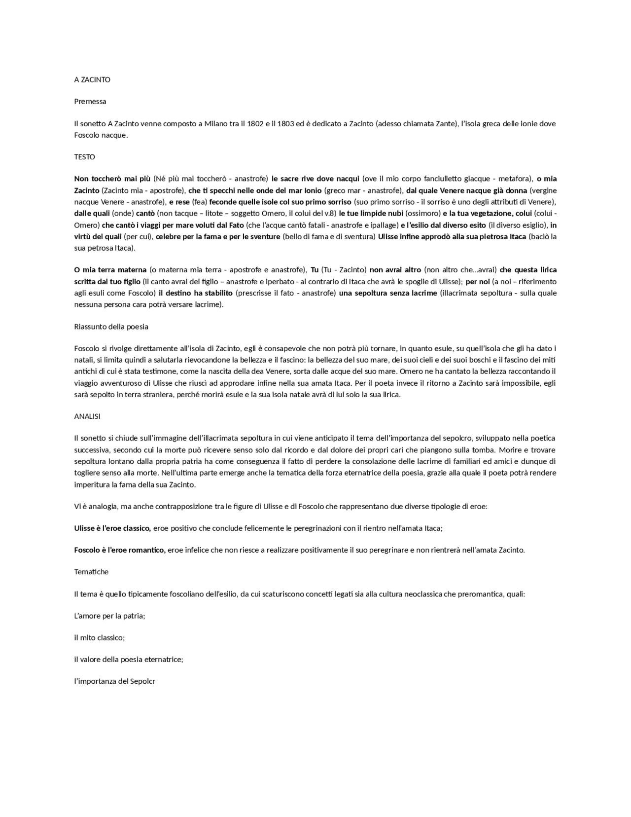 A Zacinto Foscolo Wp Sbobinature Di Italiano Docsity