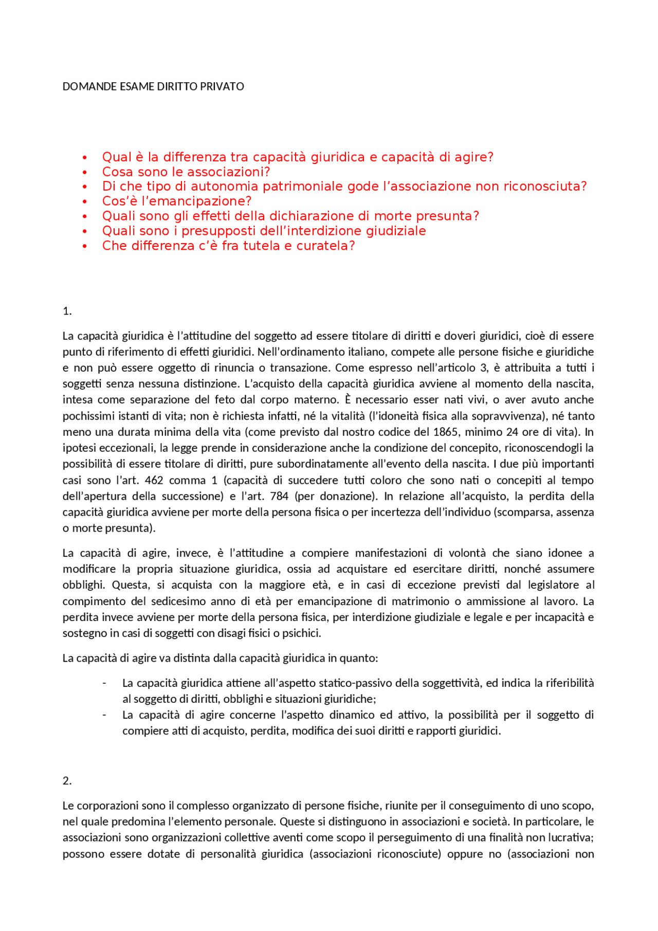 RIpasso argomenti d'esame. | Appunti di Diritto Privato | Docsity