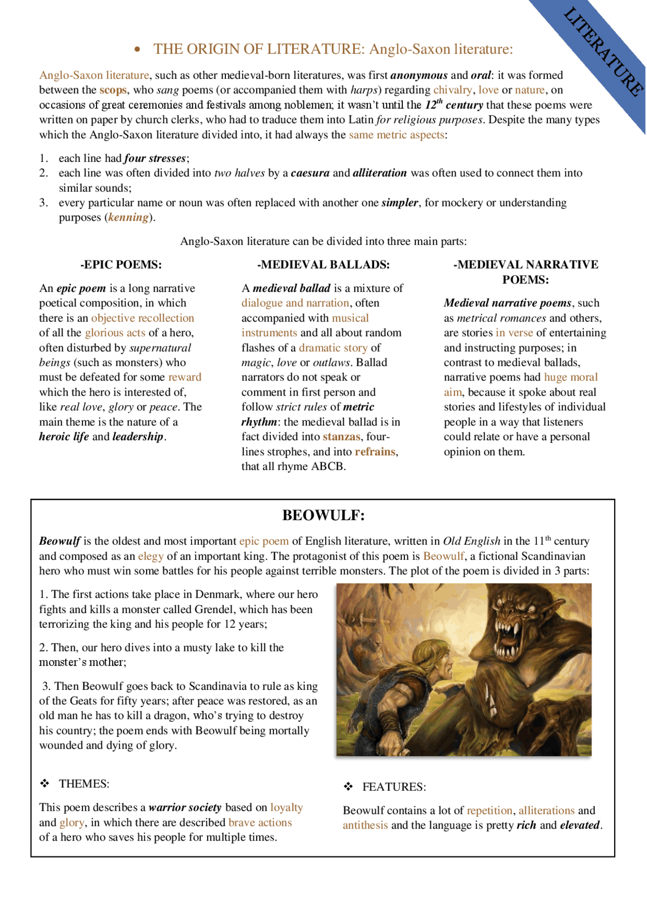 Features of ANGLO-SAXON LITERATURE AND BEOWULF - Letteratura inglese ...