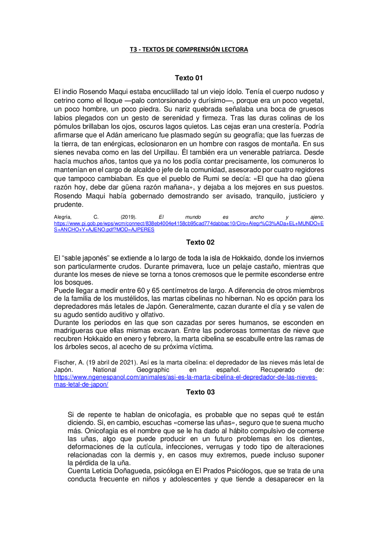 T3 De Textos De Comprensión Lectora Exámenes De Comunicación Docsity