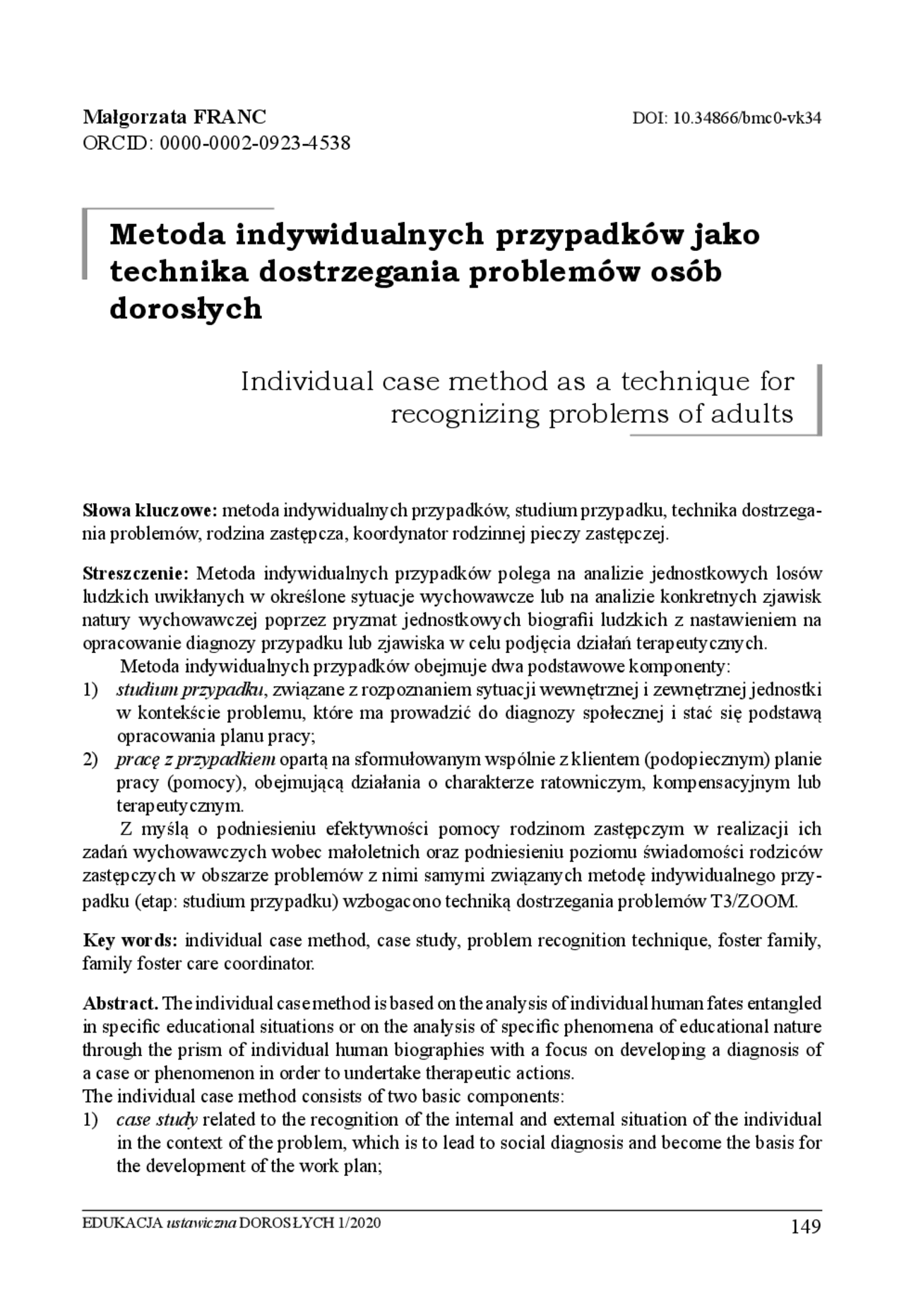 Metoda indywidualnych przypadków jako technika ... | Publikacje ...