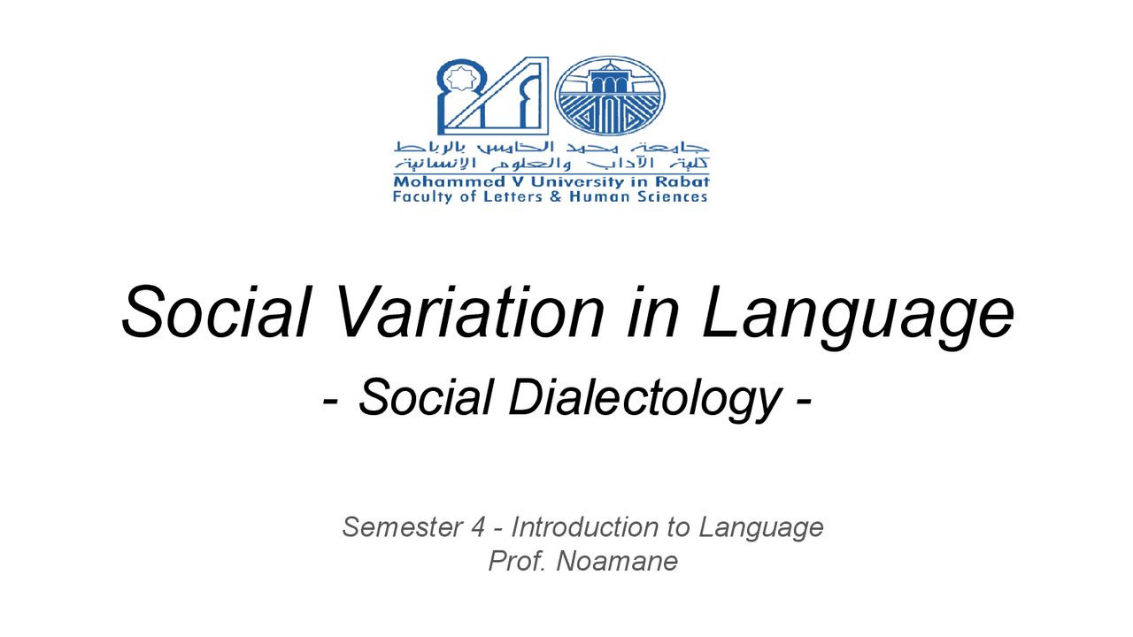 Social Variation in Language - Social Dialectology | Lecture notes ...