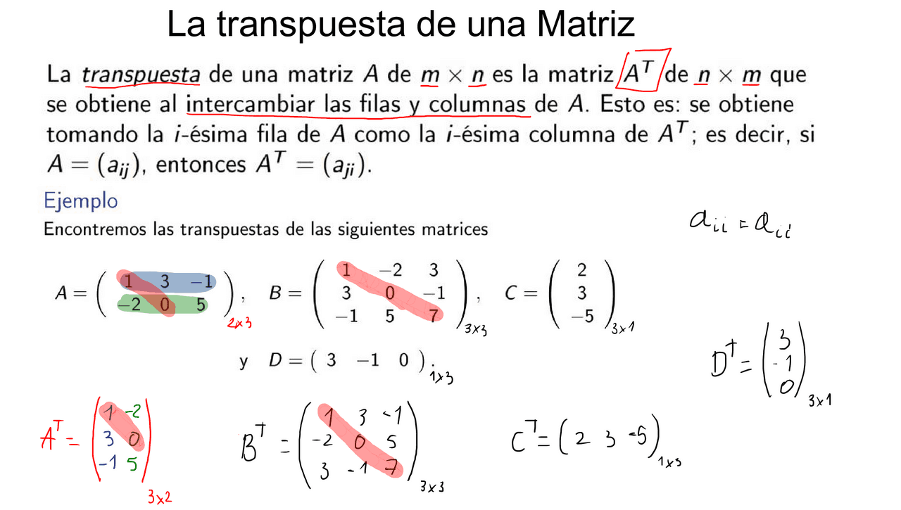Transpuesta y traza de la matriz (álgebra lineal) | Apuntes de Álgebra ...