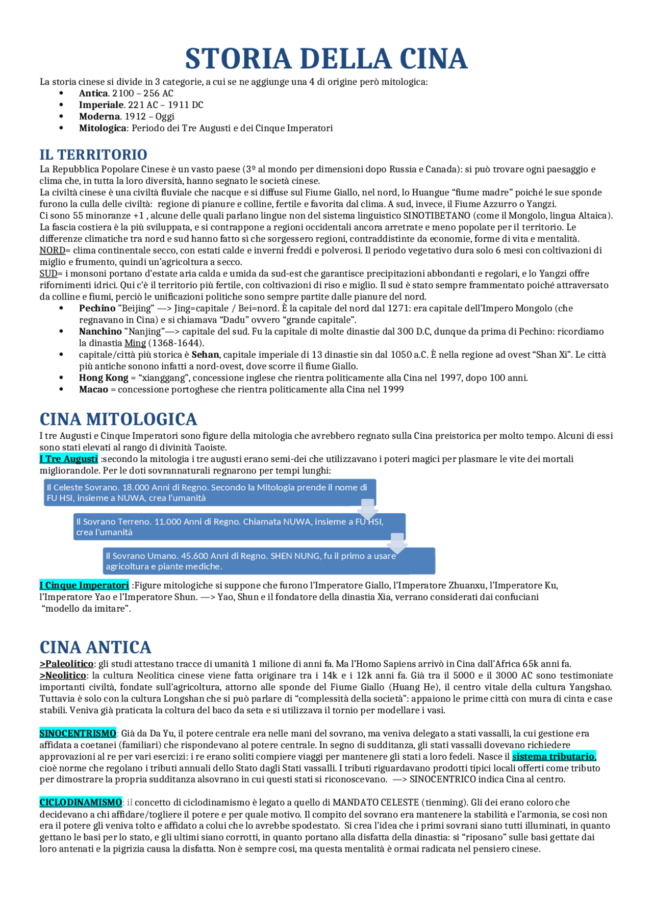 Storia della Cina esame completo | Dispense di Storia Cinese | Docsity