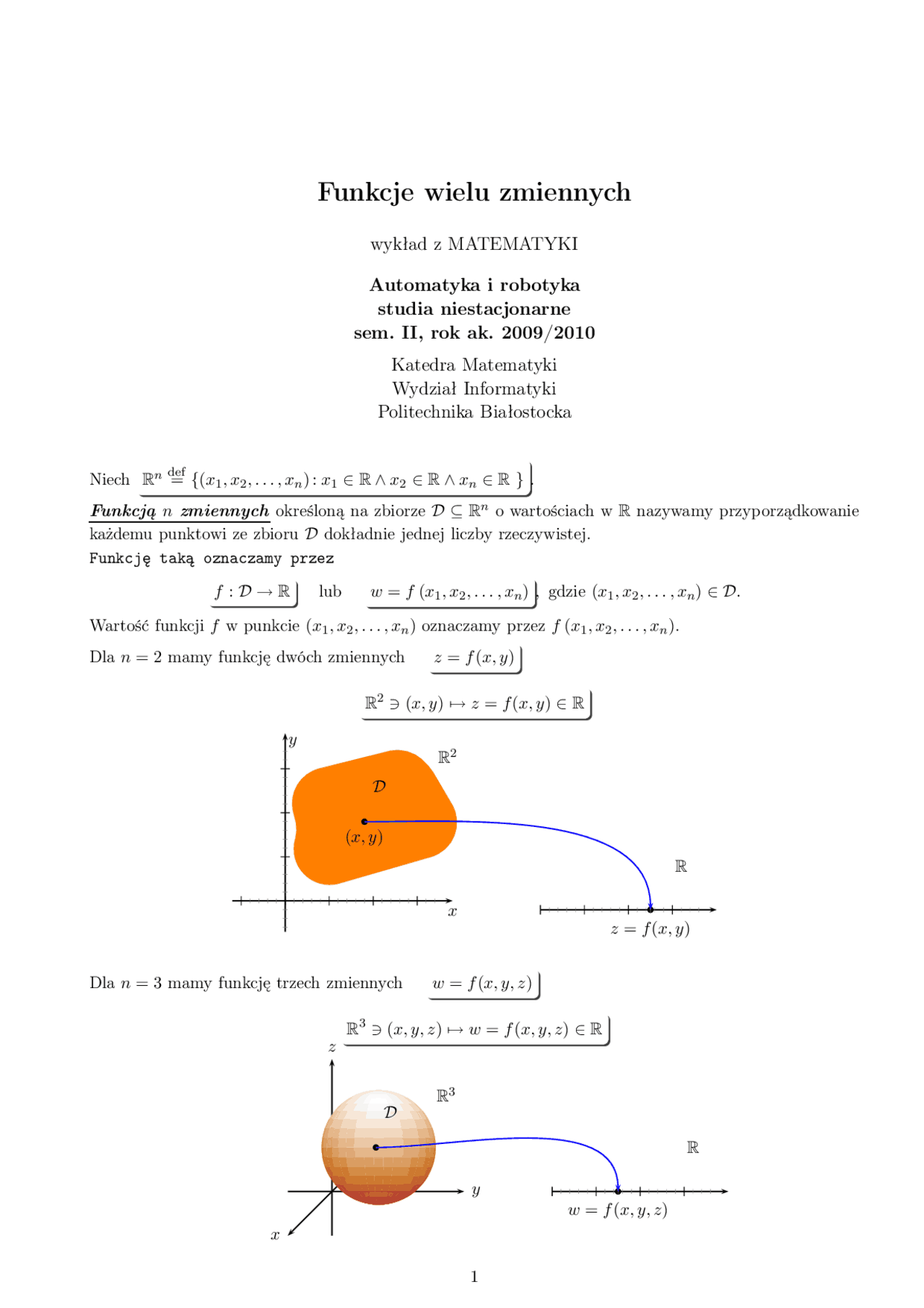 Funkcje wielu zmiennych | Prezentacje Automatyka | Docsity