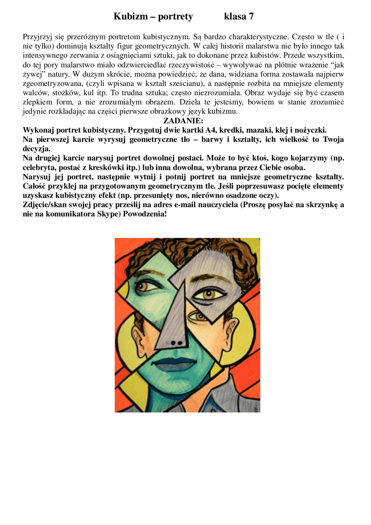 Kubizm – portrety klasa 7 | Prezentacje Sztuka | Docsity