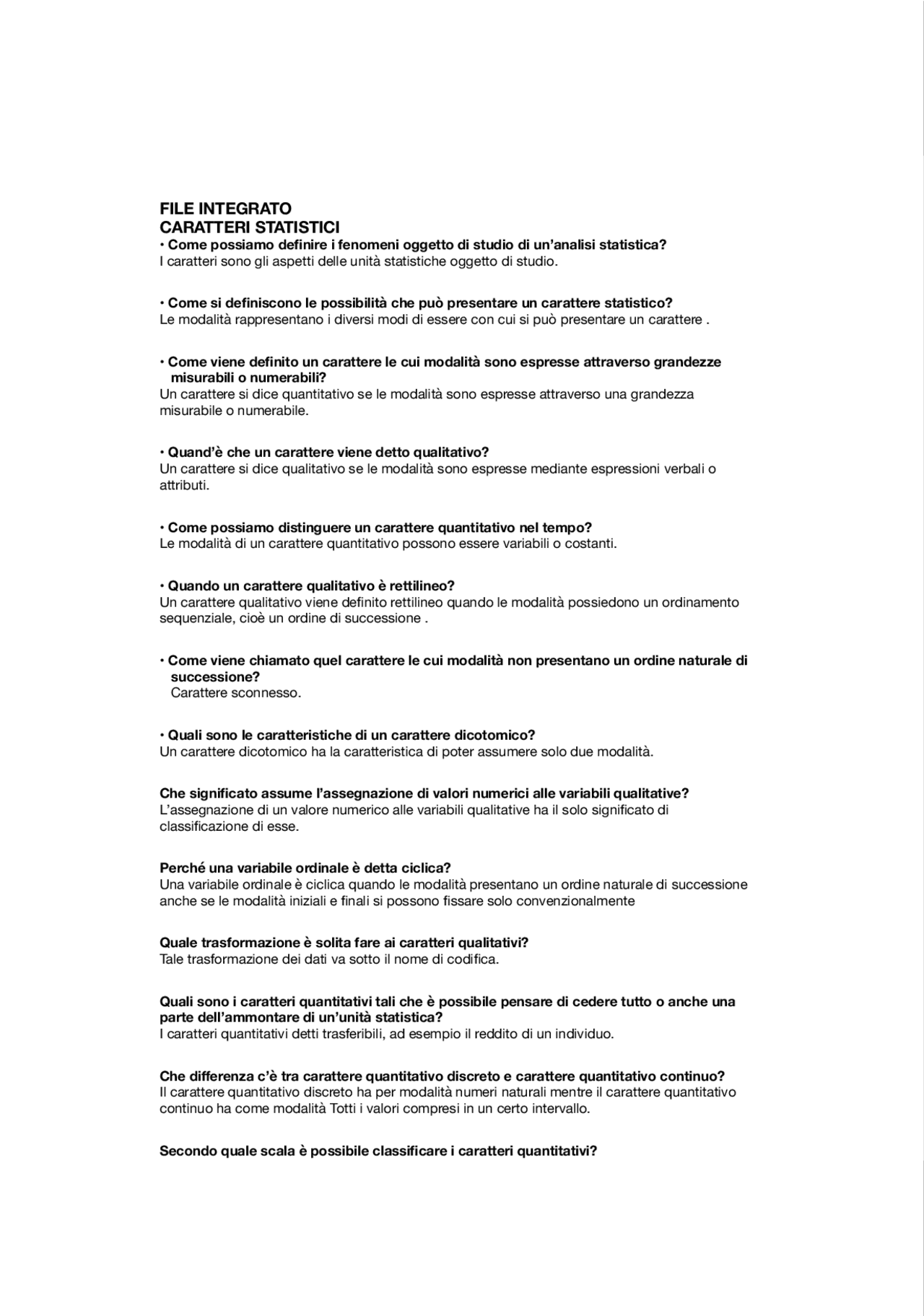 Domande Esame Statistica Intero Programma Sintesi Del Corso Di