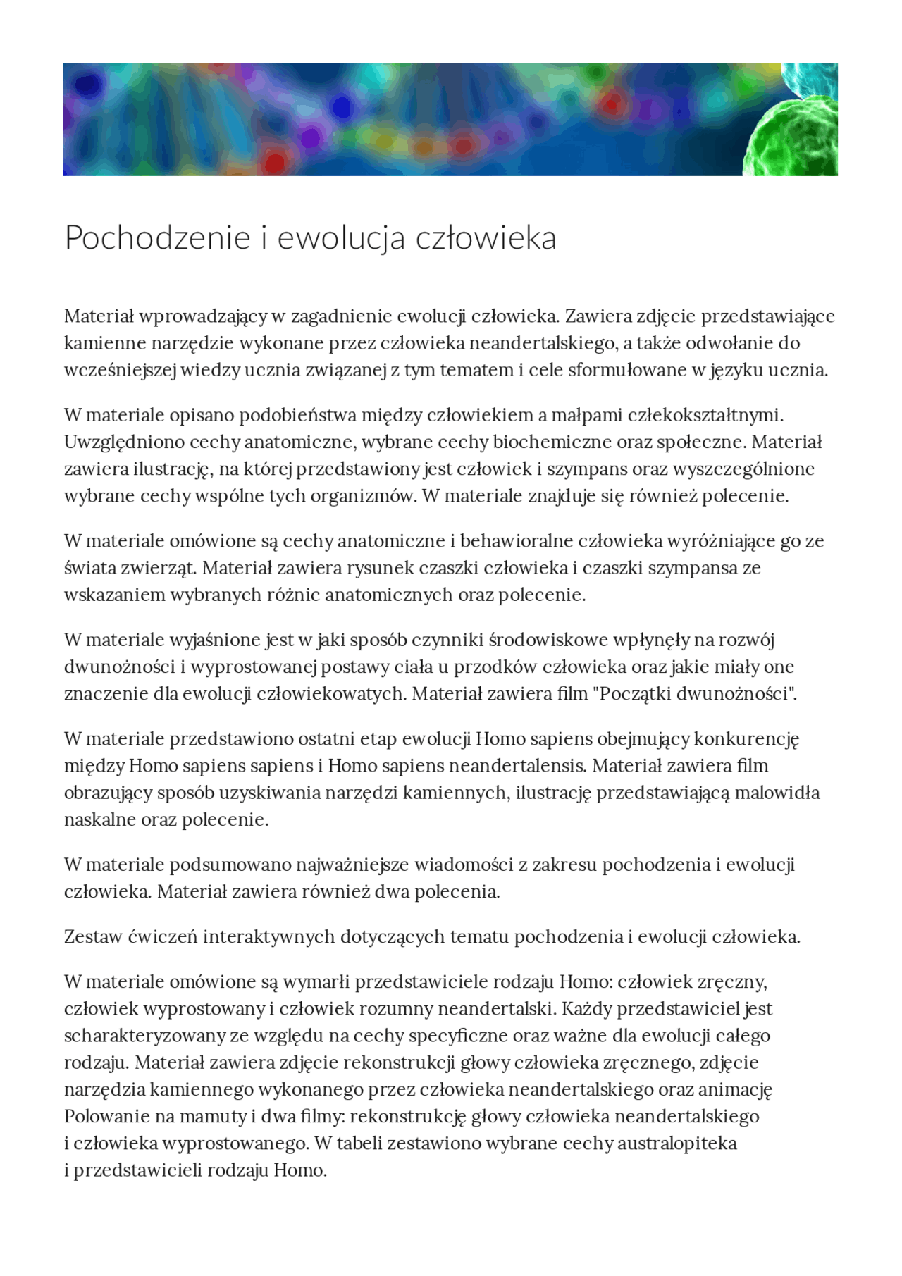 Pochodzenie i ewolucja człowieka | Publikacje Historia | Docsity