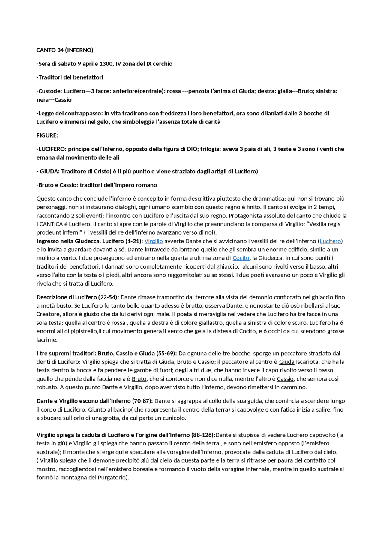 Il Canto 34 dell’Inferno | Appunti di Letteratura | Docsity