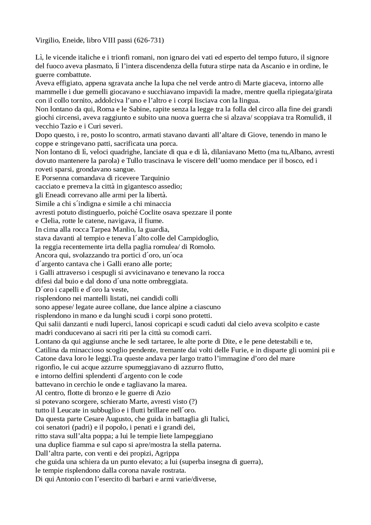 Virgilio, Eneide VIII libro. | Prove d'esame di Letteratura latina | Docsity