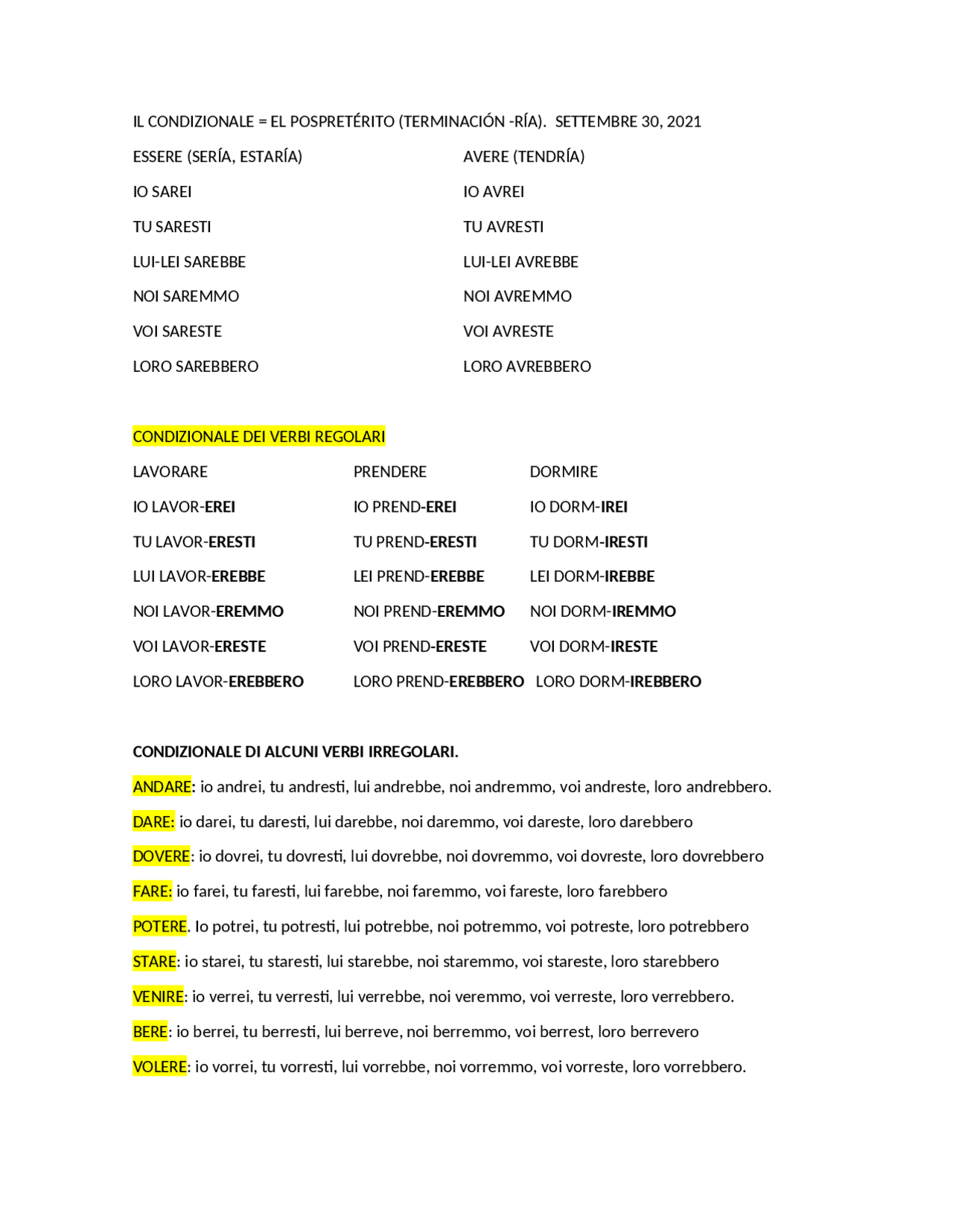 Ejercicios de comprension y aplicacion | Apuntes de Idioma Italiano ...