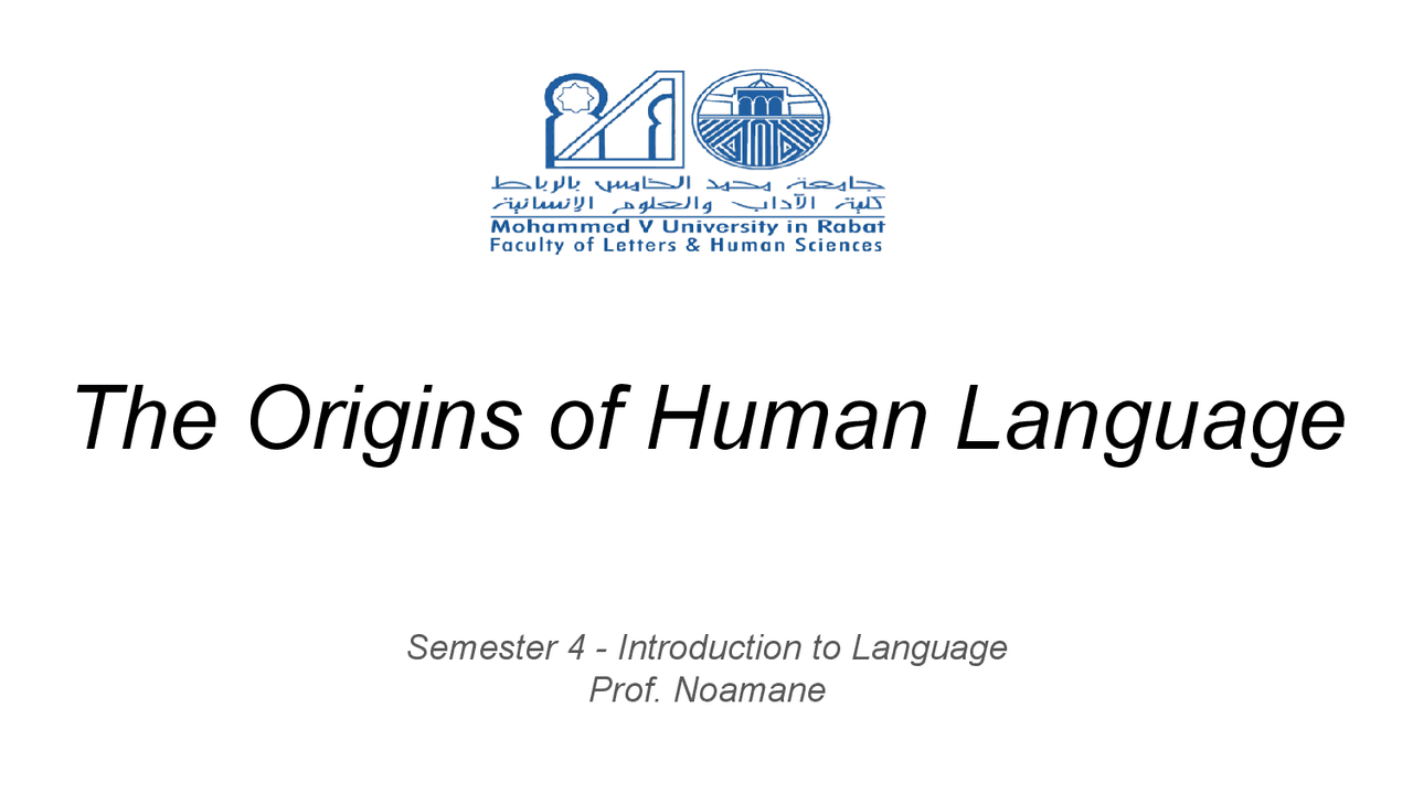 The Origins Of Humans Language Lecture Notes English Language Docsity