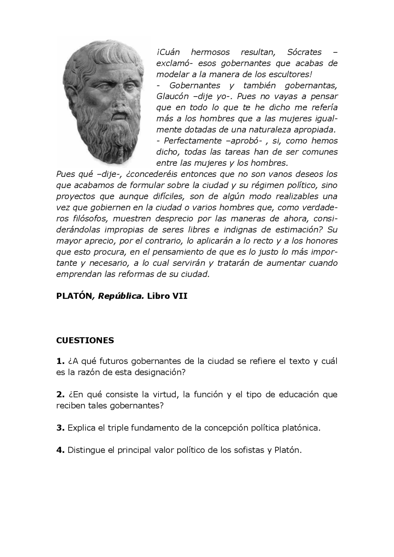 Texto de Platón analizado | Exercises of Historia de la Filosofía | Docsity