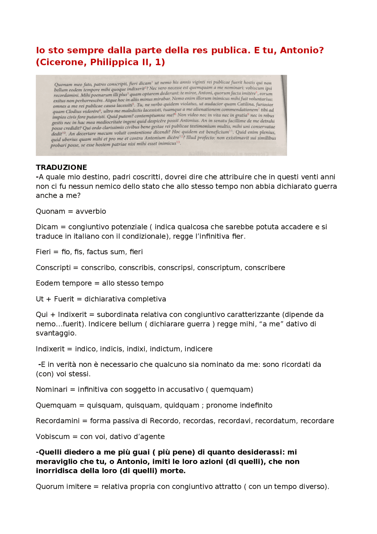 (Cicerone, Philippica II, 1) e (Cicerone, Pro Milone 54) | Esercizi di ...