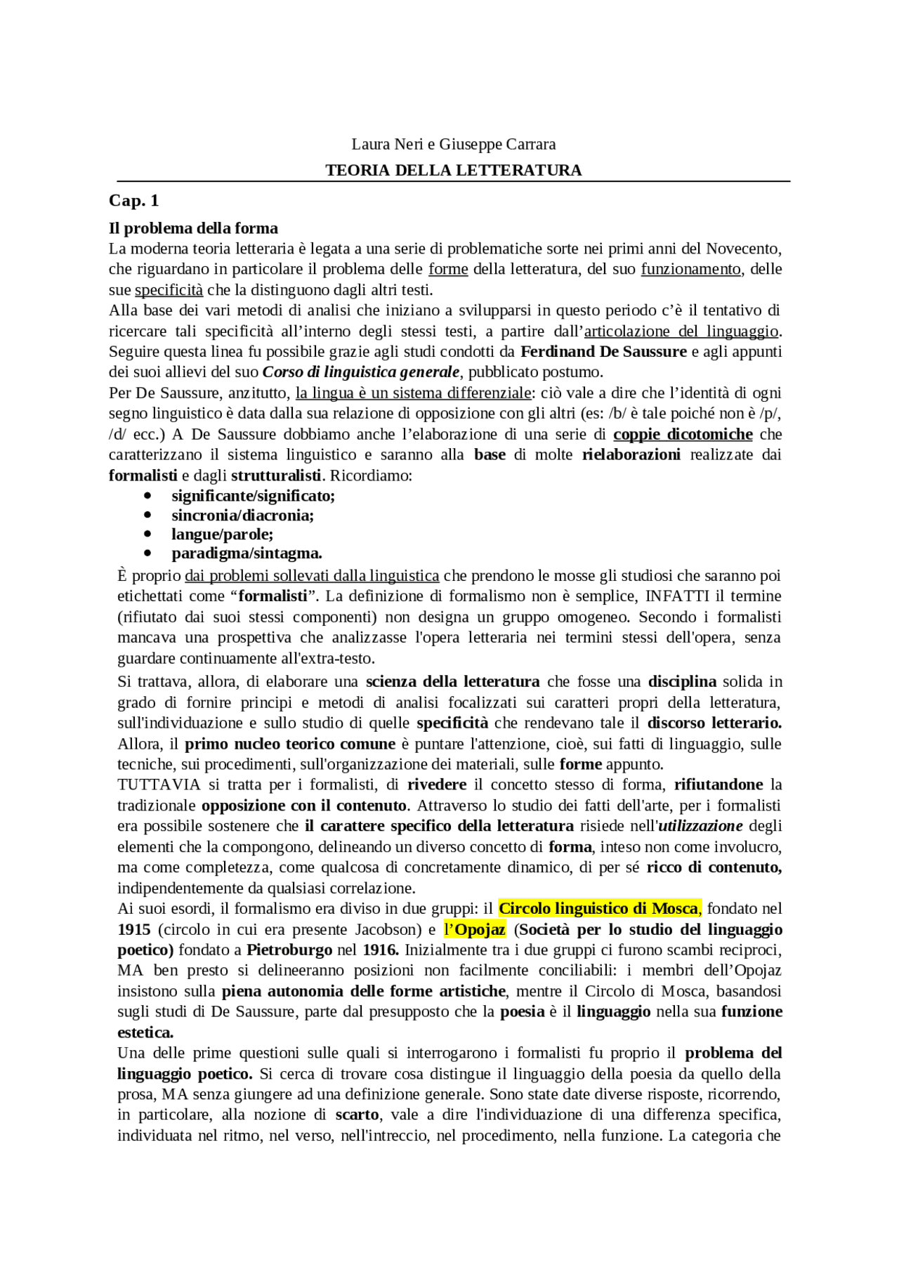 Riassunto dell'intero programma di teoria della letteratura | Dispense ...