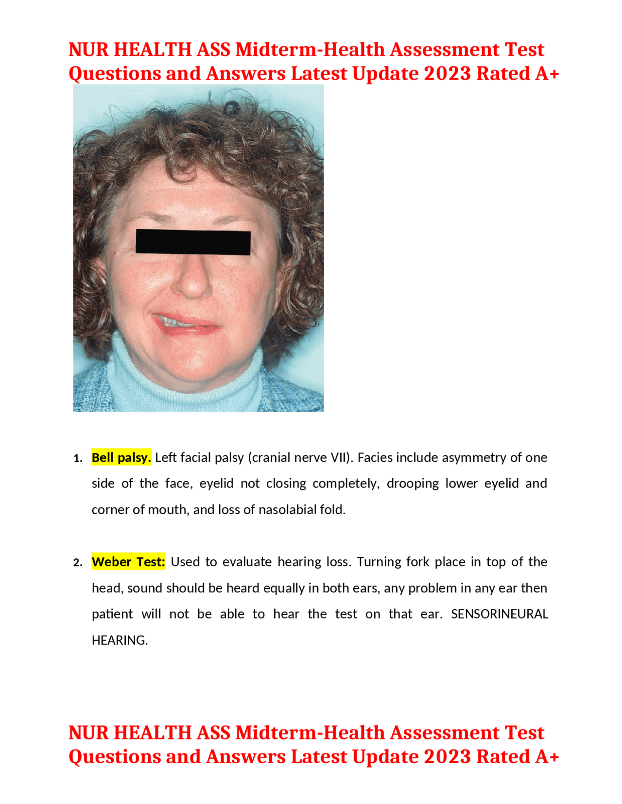 NUR HEALTH ASS Midterm-Health Assessment Test Questions and Answers ...