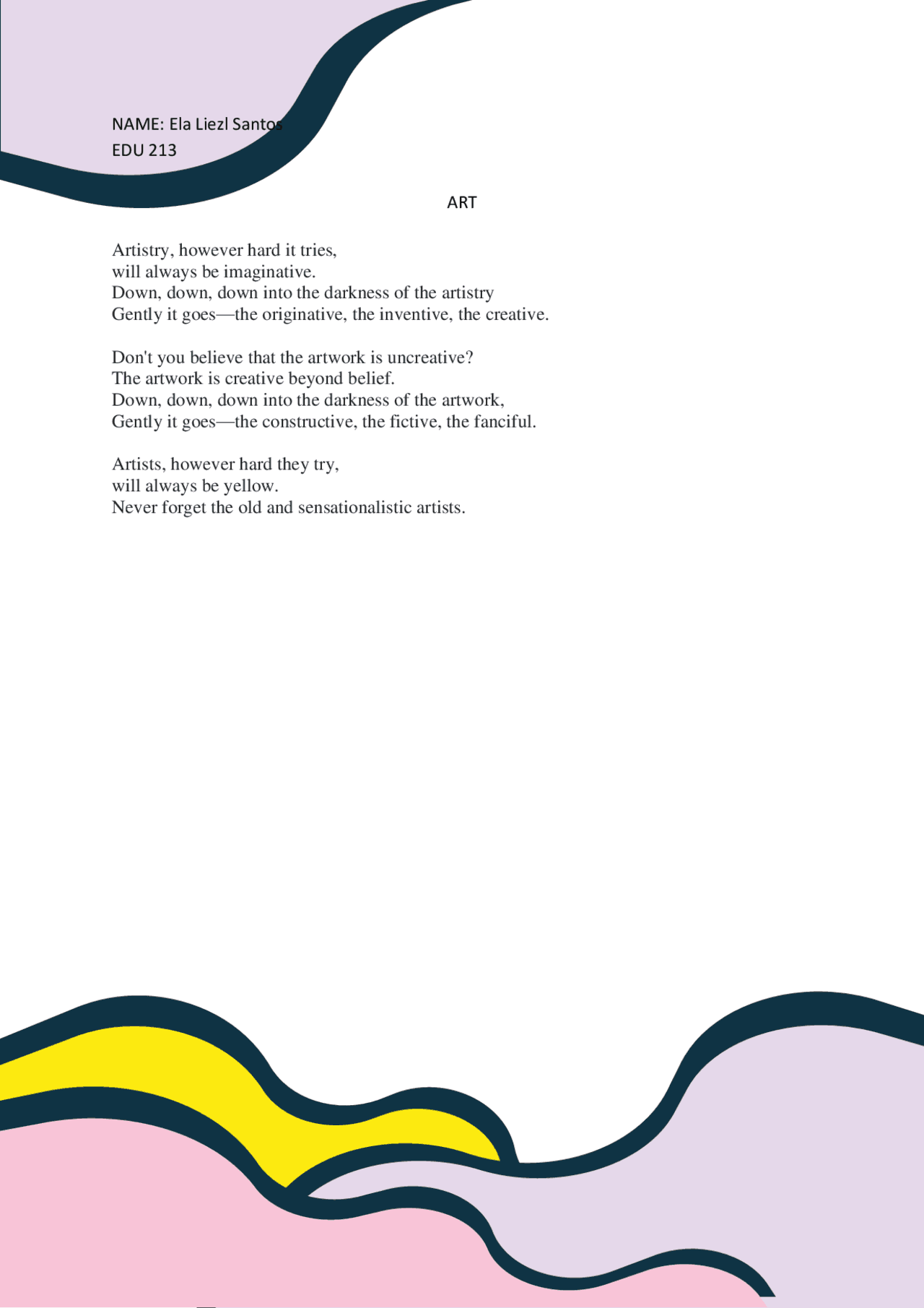free verse poem that is all about art | Lecture notes Vocational ...