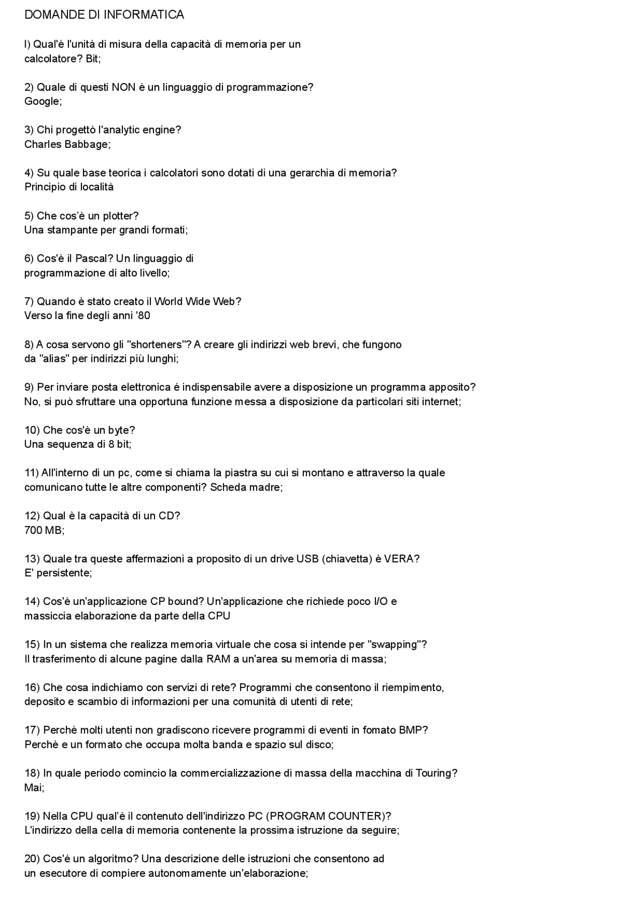 Domande esame di ''Fondamenti di informatica'' | Prove d'esame di Fondamenti di informatica ...