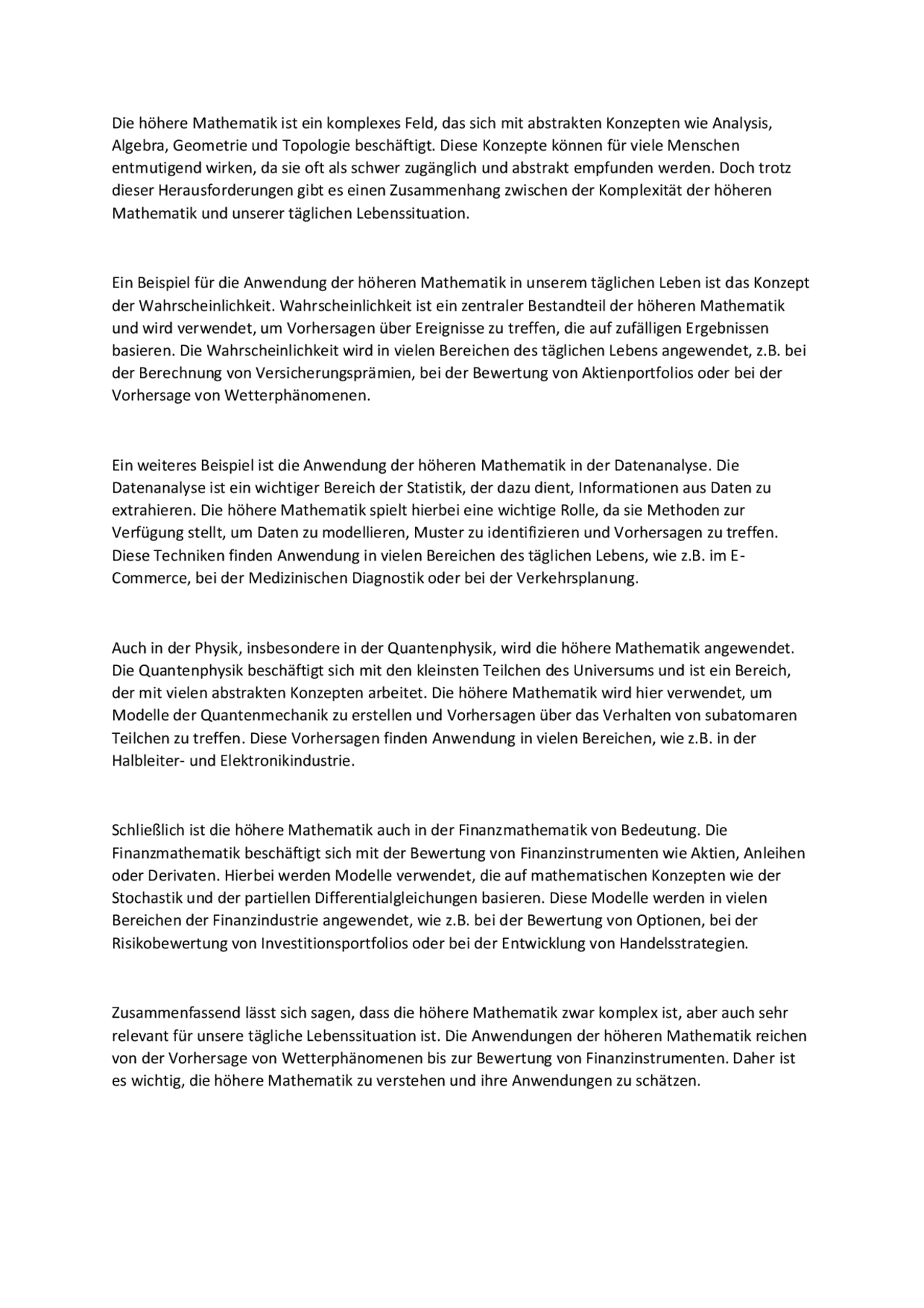 Hohe Mathematik Aufsatz Mitschriften Mathematik Docsity