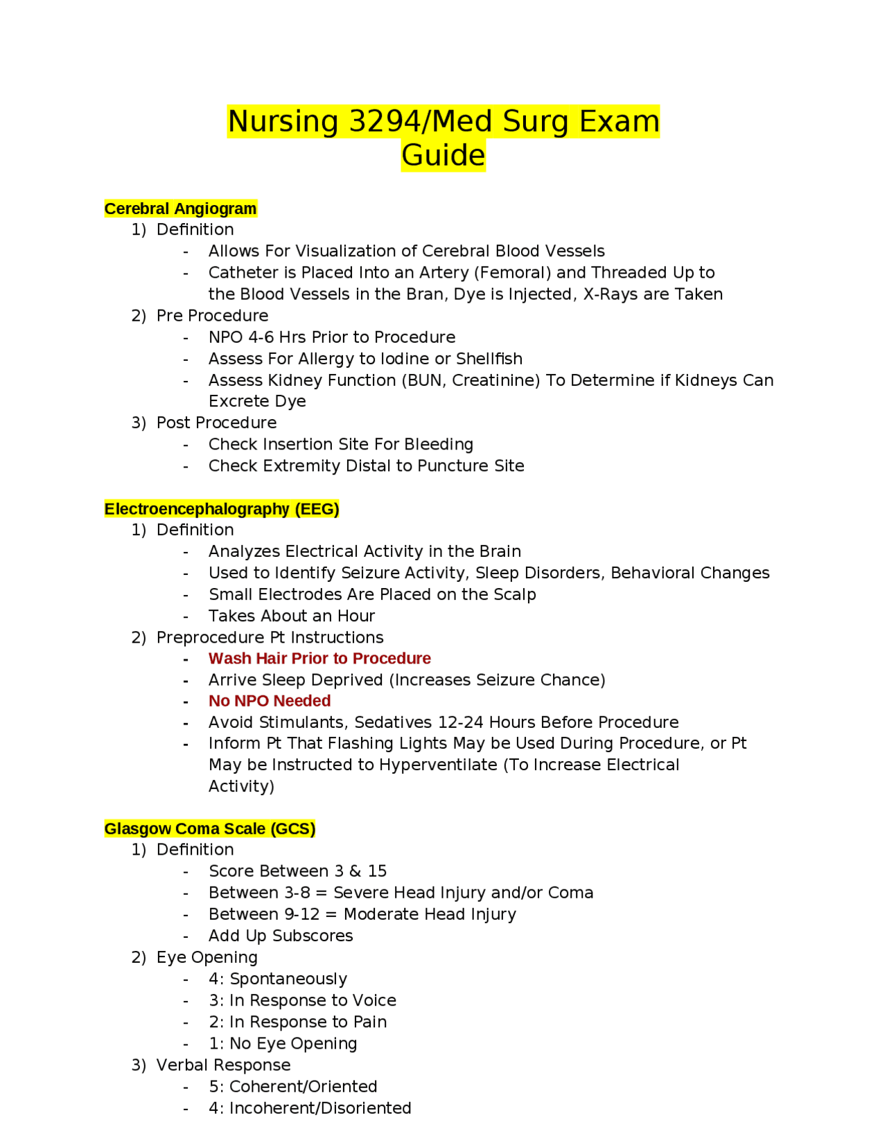 Nursing Exam Guide for Various Procedures and Diseases | Study Guides ...