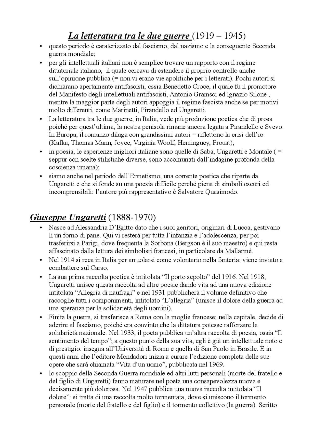 Appunti Completi Ungaretti Appunti Di Italiano Docsity