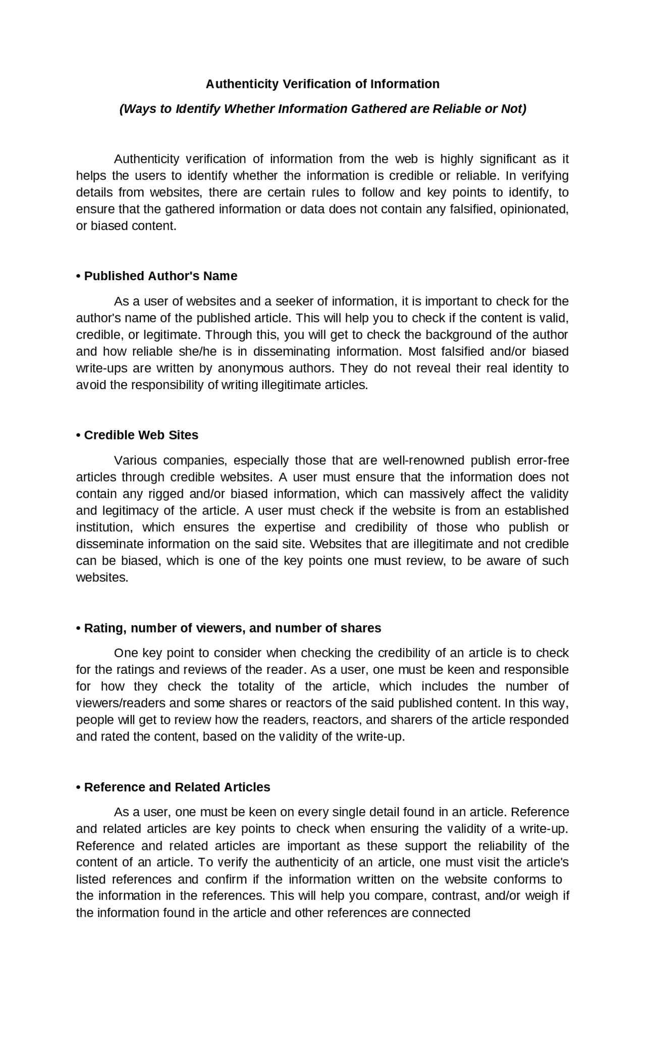 Authenticity Verification of Information through Technology and ...