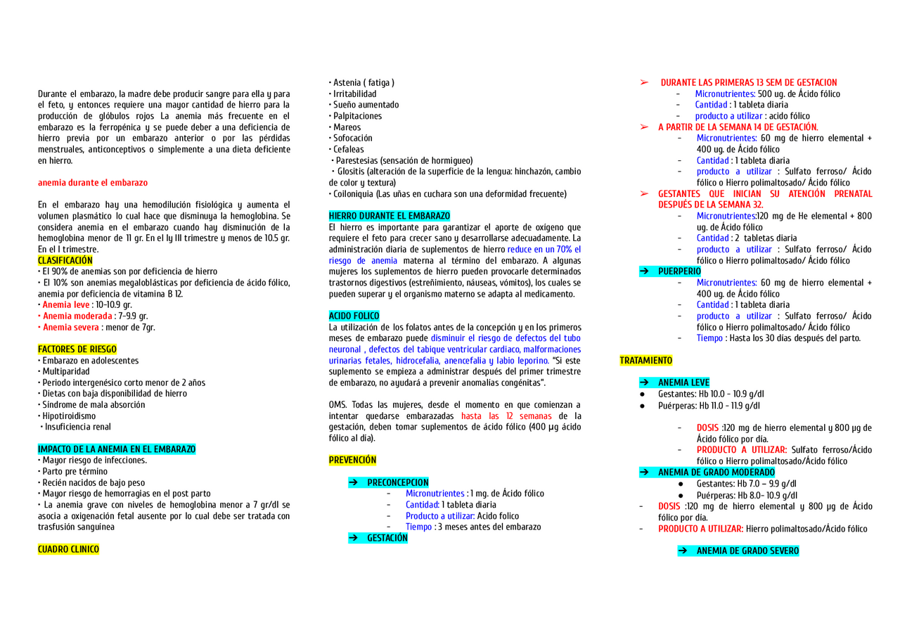Anemia En Gestante Apuntes De Obstetricia Docsity