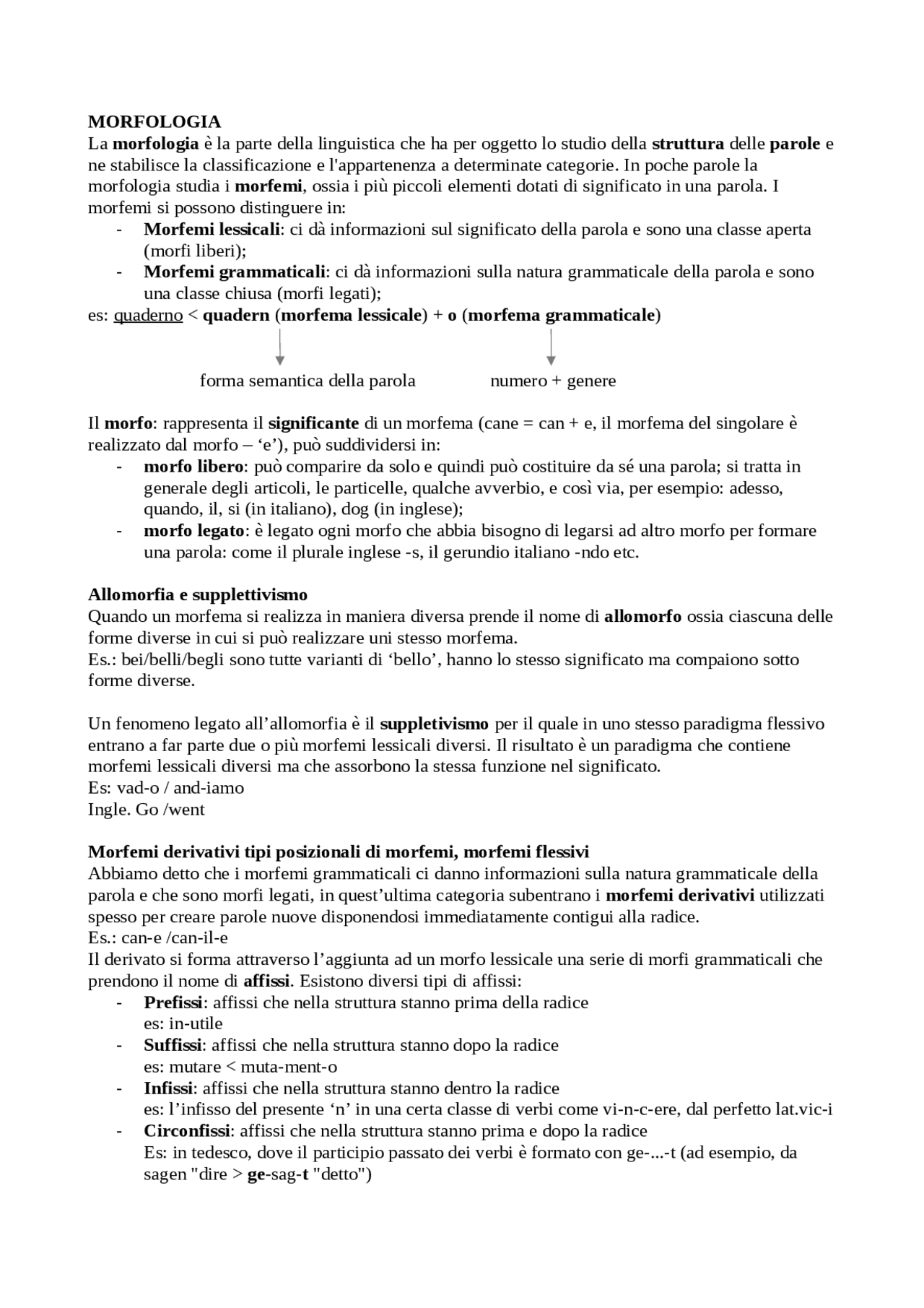 MORFOLOGIA E TIPOLOGIA MORFOLOGICA | Schemi e mappe concettuali di Linguistica Generale | Docsity
