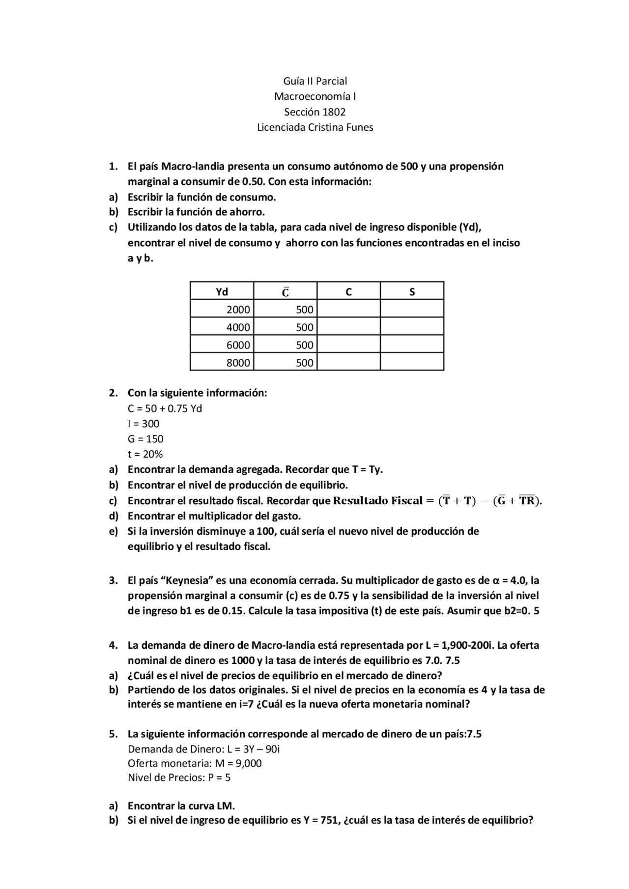 Guia De Ejercicios Ii Parcial Apuntes De Macroeconomía Docsity