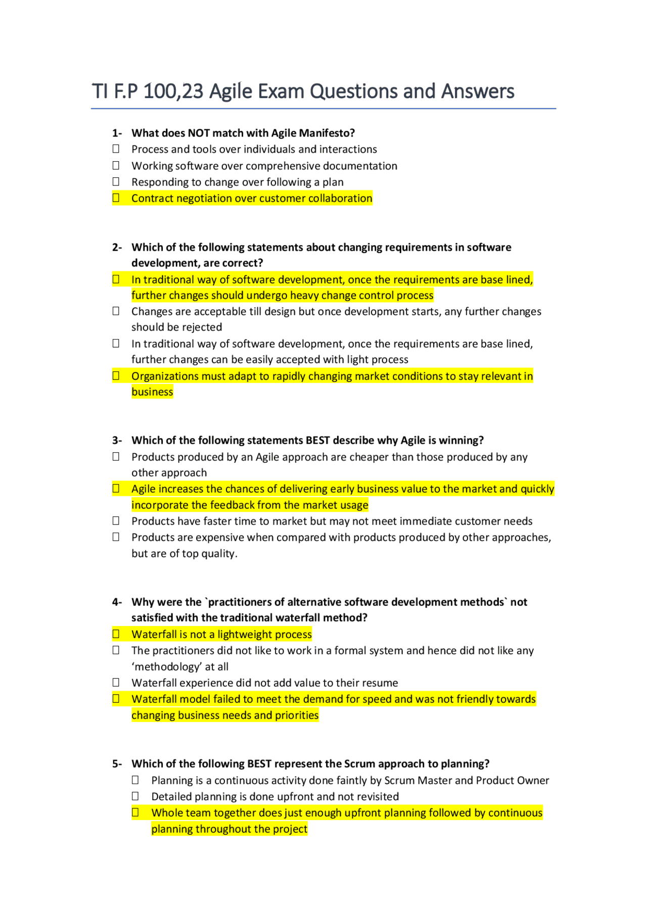 2022 2023 Latest Agile Exam Questions And Answers 1 Exams Nursing Docsity