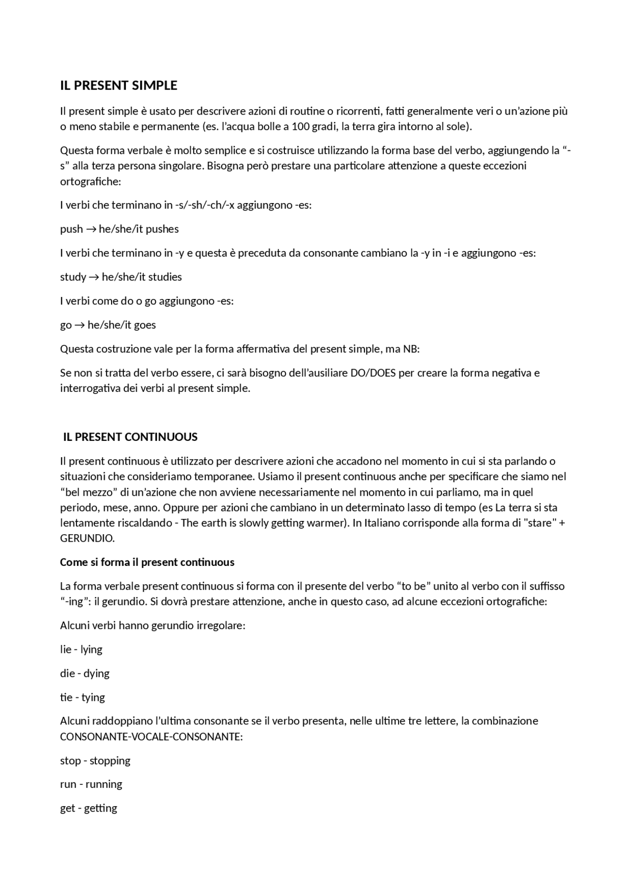 Present Simple E Present Continuos Schemi E Mappe Concettuali Di