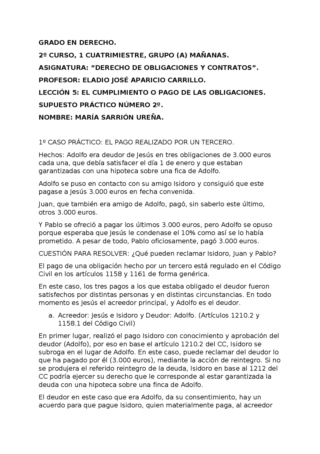 PRACTICA 2 DE DERECHO DE OBLIGACIONES Y CONTRATOS | Ejercicios de ... PRACTICA 2 DE DERECHO DE OBLIGACIONES Y CONTRATOS | Ejercicios de ...