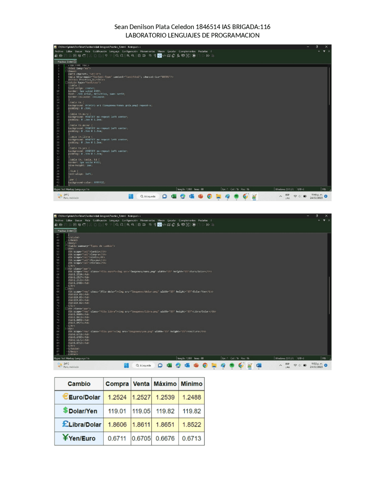 Practica 3 Laboratorio de lenguajes de programacion | Ejercicios de ...
