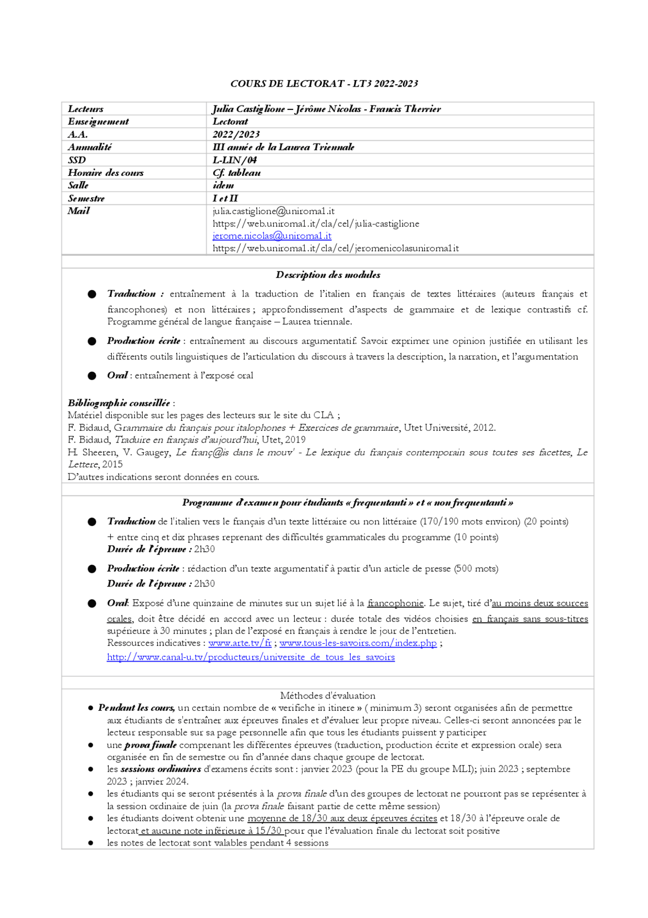 Lettorato 2022 23 Triennale Dispense Di Lingua Francese Docsity