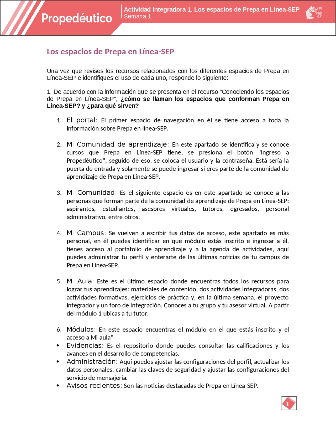 Los Espacios De Prepa En Linea Sep Ejercicios De Tecnología Docsity