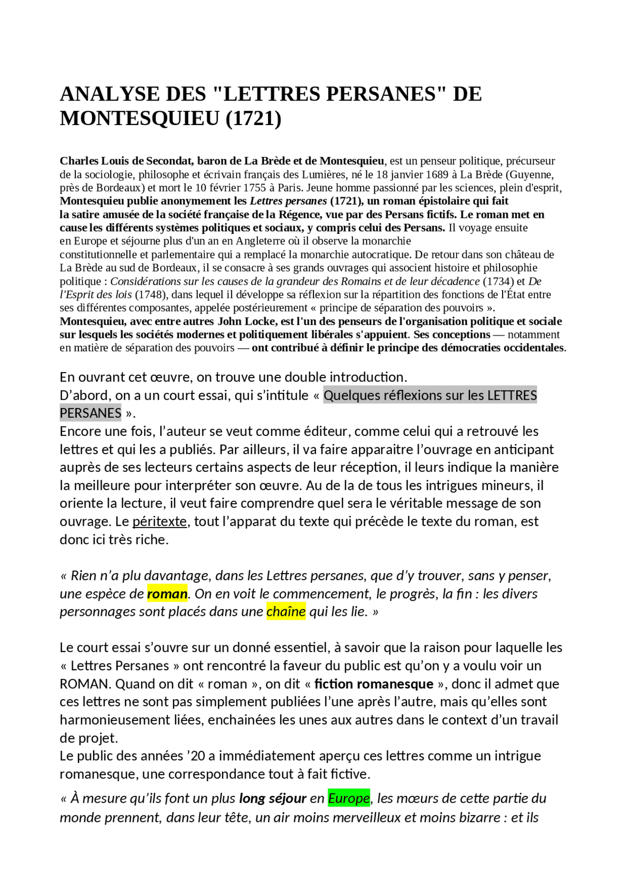 Lettres Persanes Appunti Appunti Di Letteratura Francese Docsity