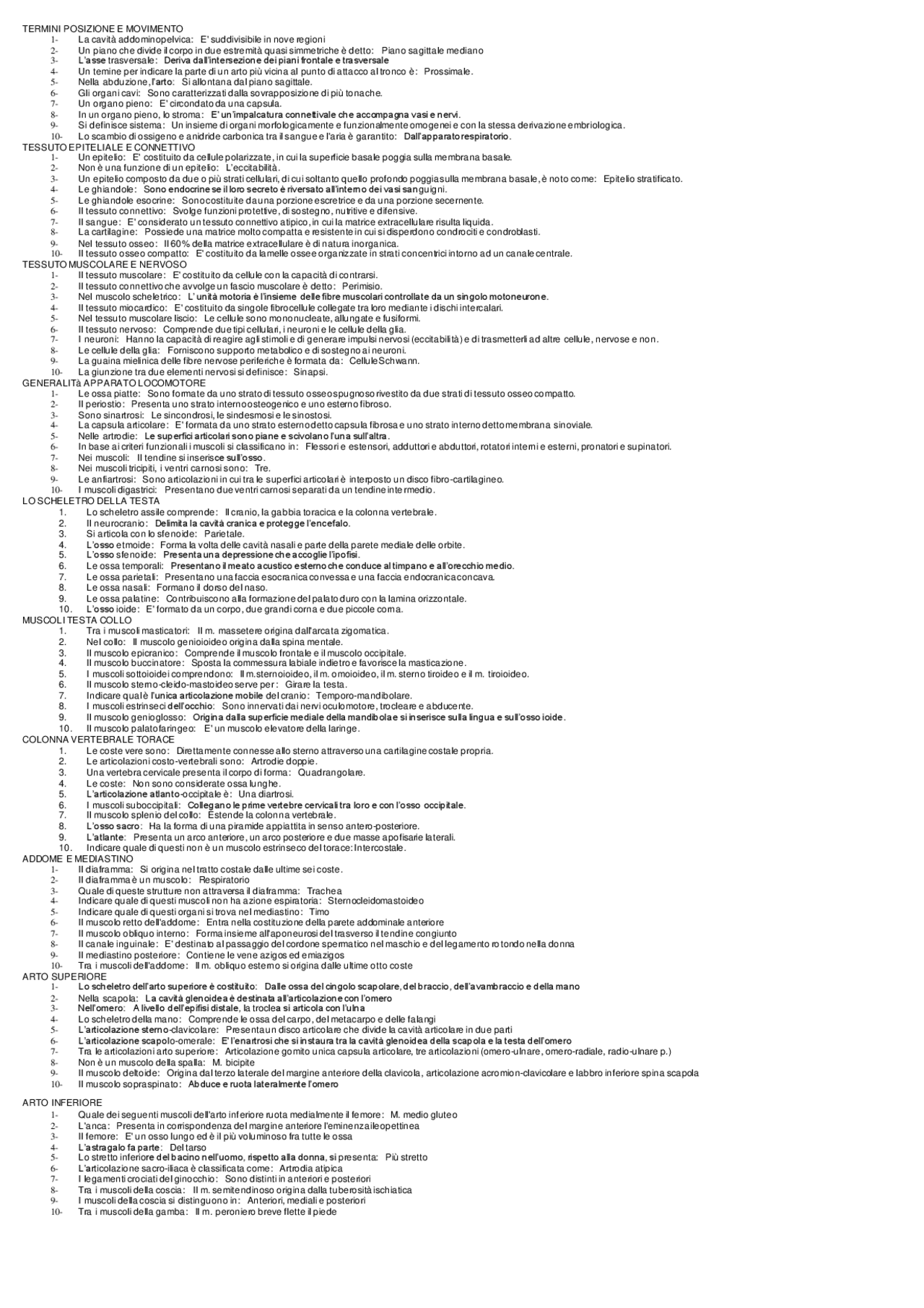 Insieme Risp Anatomia Schemi E Mappe Concettuali Di Anatomia I Docsity