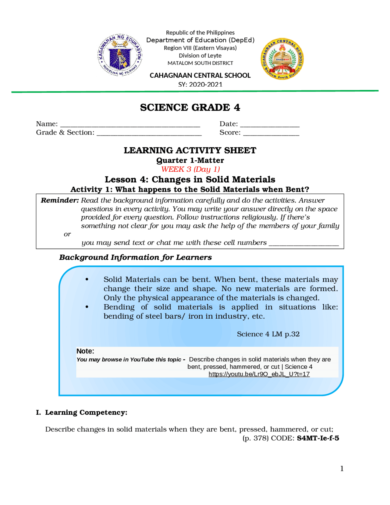 Sample teacher made test in Science | Exercises Science education | Docsity