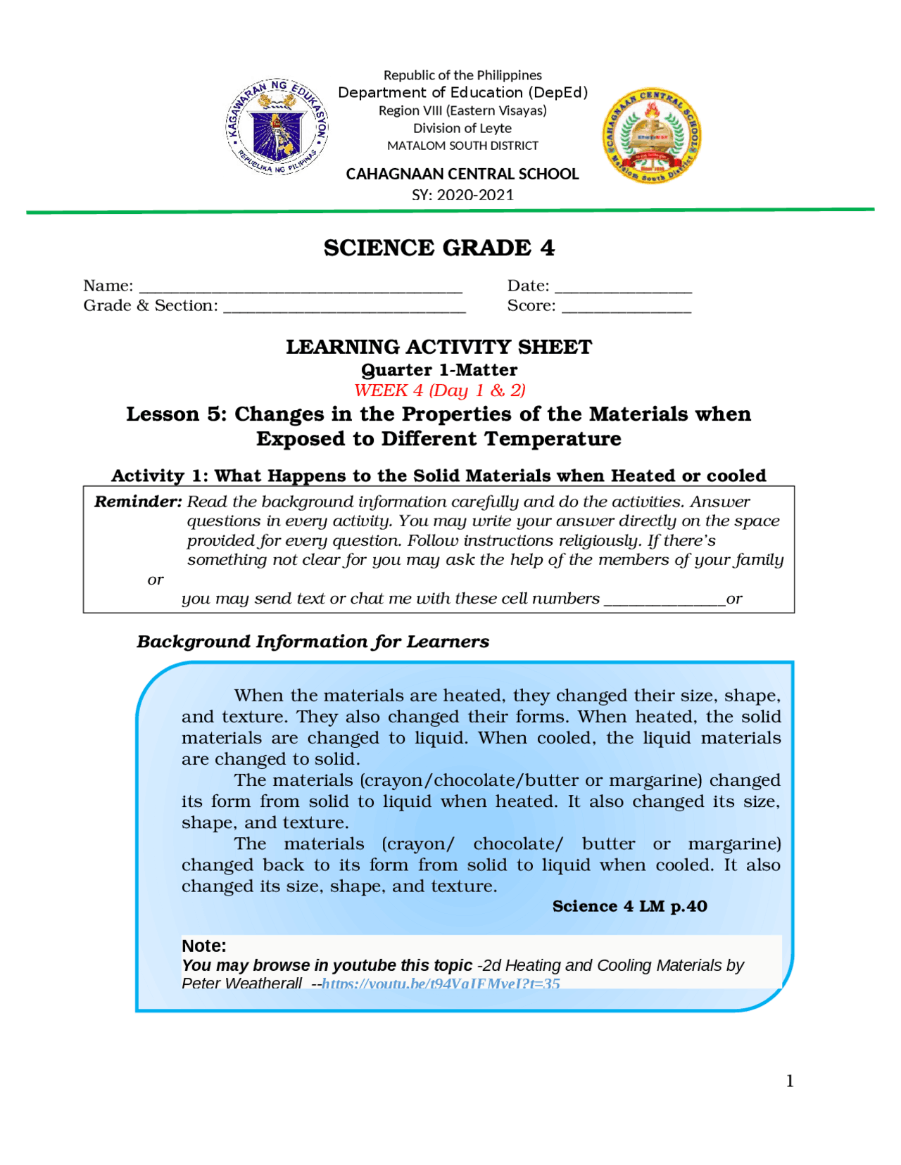 Teacher Made Science Activity Sheet Exercises Science Education Docsity