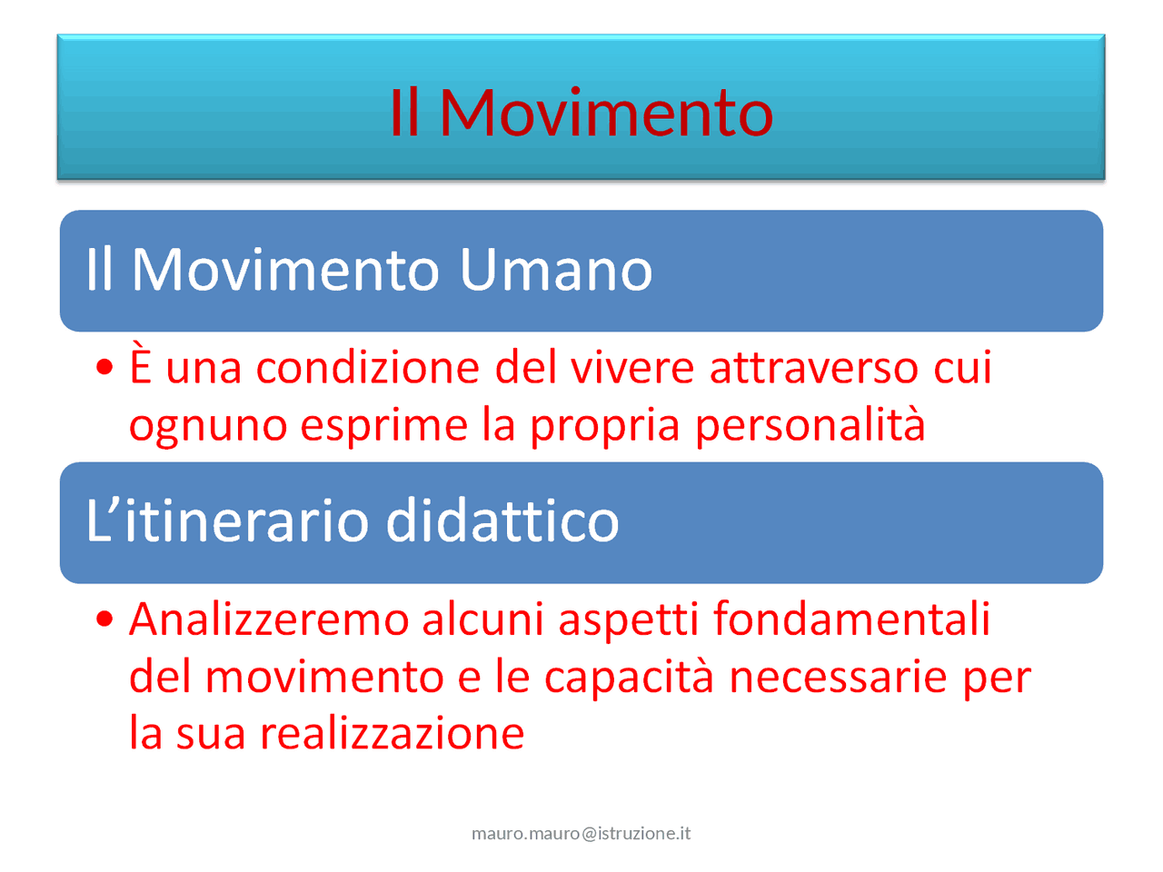 Il movimento umano e l'itinerario didattico | Slide di Teoria E Metodologia Dell'allenamento ...