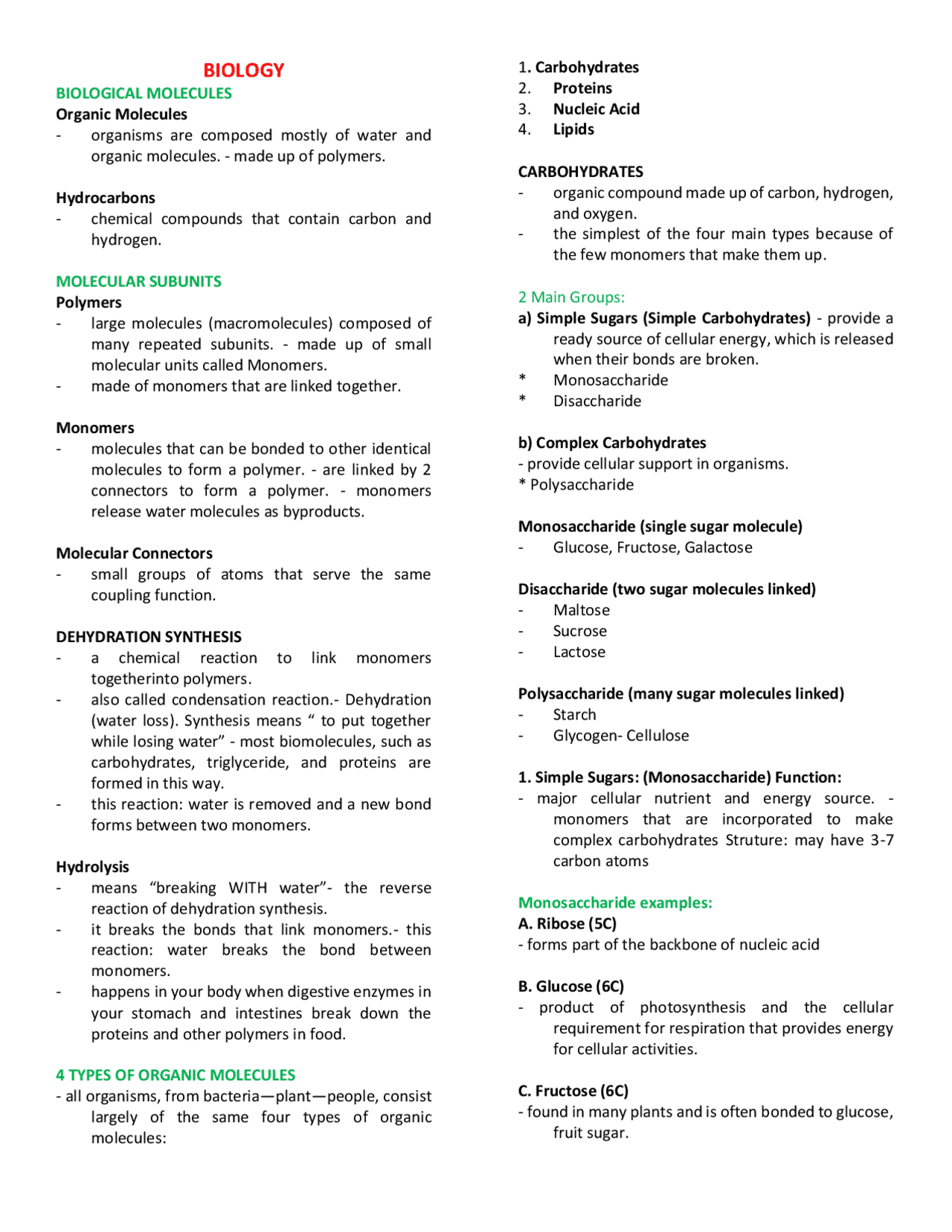 Biology Notes Part 1 | Lecture notes Biology | Docsity