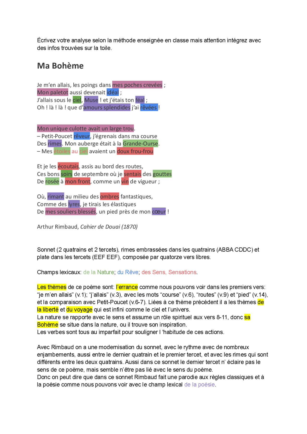 Analyse De Ma Bohème Esercizi Di Francese Docsity