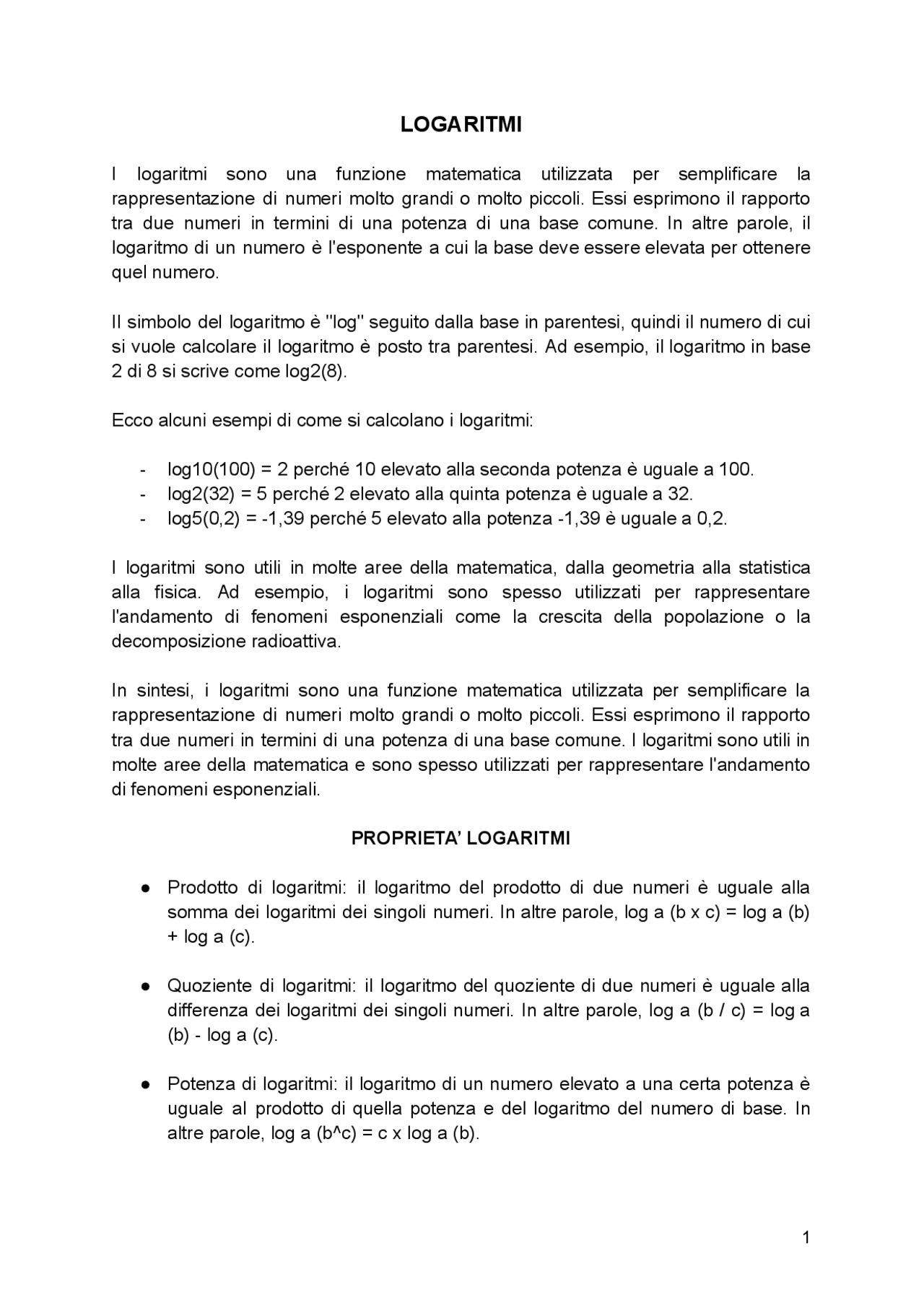 Logaritmi Introduzione Proprietà E Funzione Appunti Di Matematica