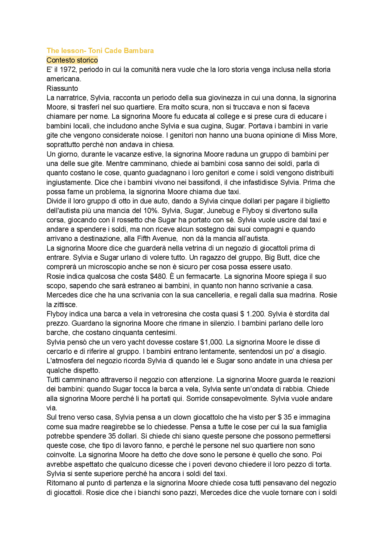 The lesson- Toni Cade Bambara | Appunti di Letteratura Angloamericana I ...